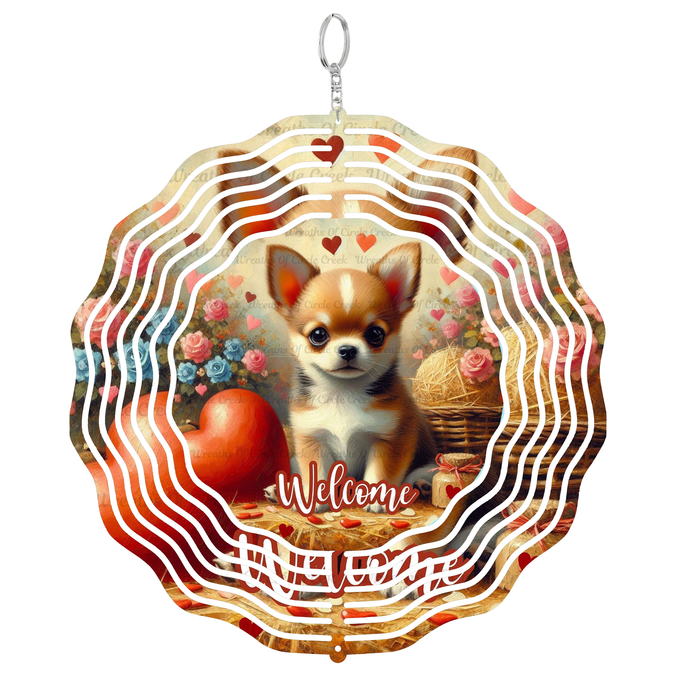 Chihuahua Puppy Valentine Florals 3D Wind Spinner Hanging, UV Printed ...
