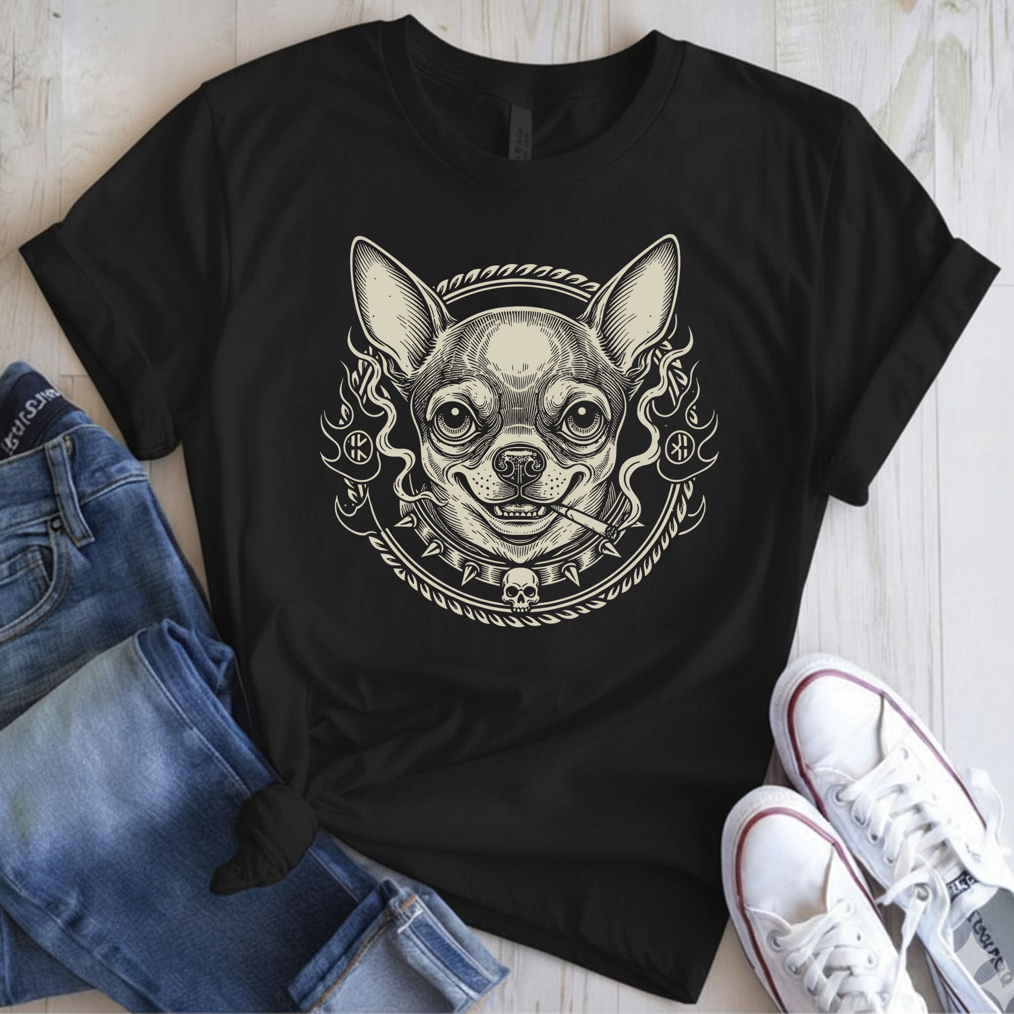 Chihuahua Smoking T-Shirt – Funny Edgy Dog Graphic Tee for Men & Women ...