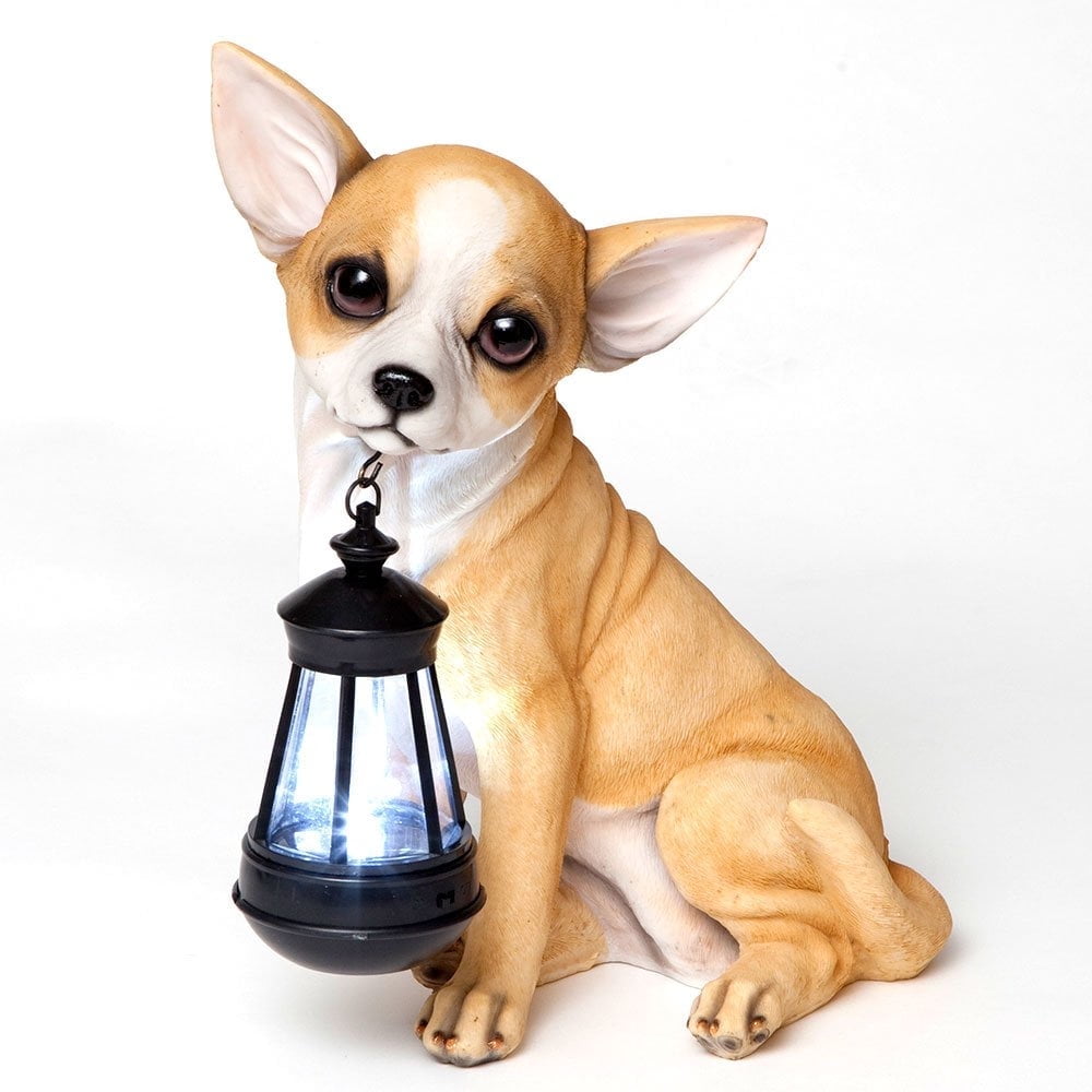 Chihuahua Solar Lantern Statue – Resin Dog with LED Light for Garden ...