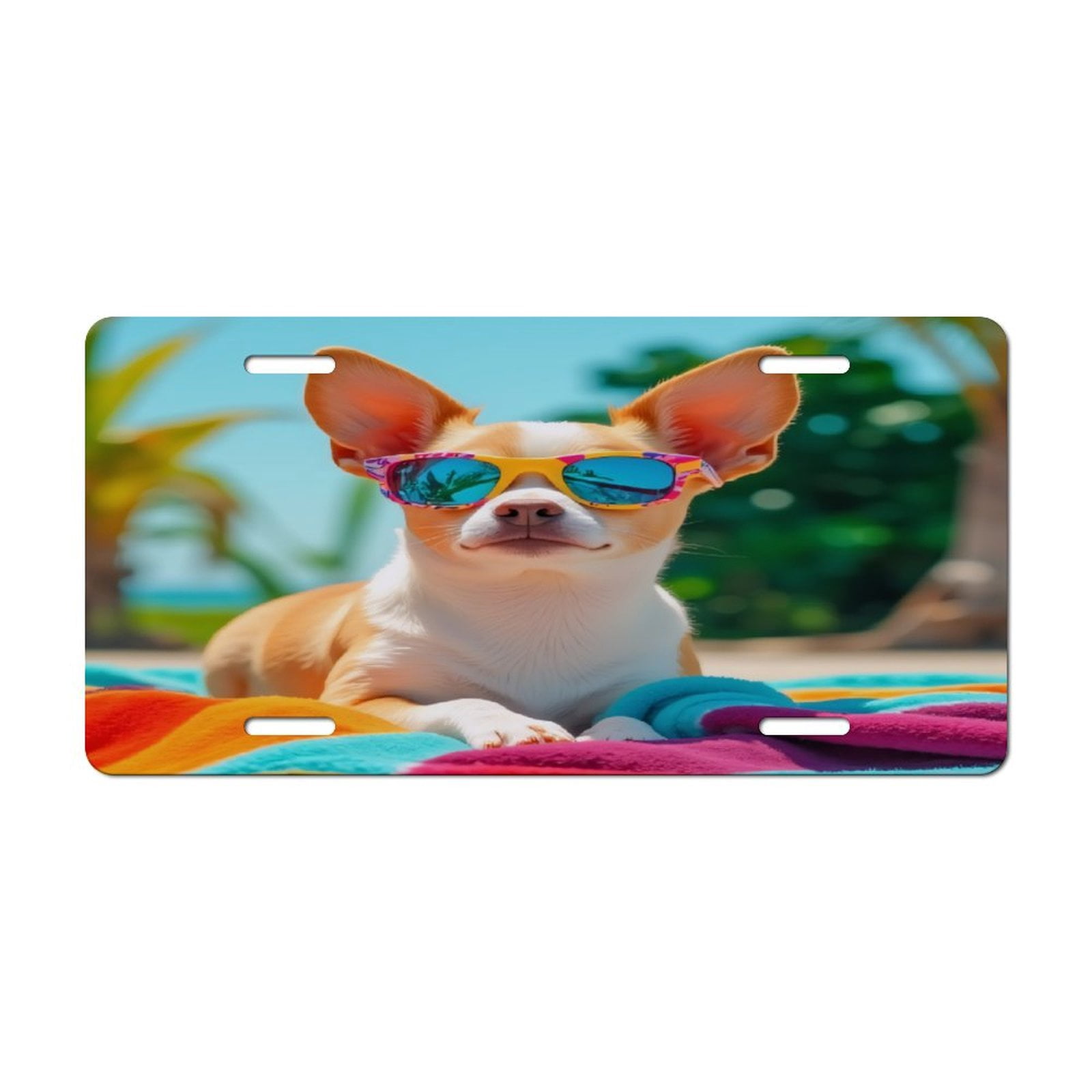 Chihuahua in Sunglasses on Beach Car Decorative Front License Plate ...