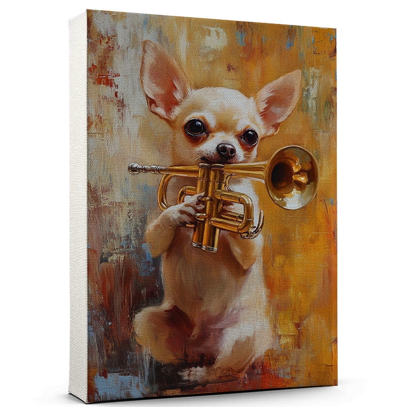 Chihuahua Vintage Dog Trumpet Canvas – Artistic Music, Chihuahua Dog ...
