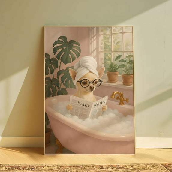 Chihuahua in Bubble Bath Poster Quirky Bathroom Wall Art Print Poster ...