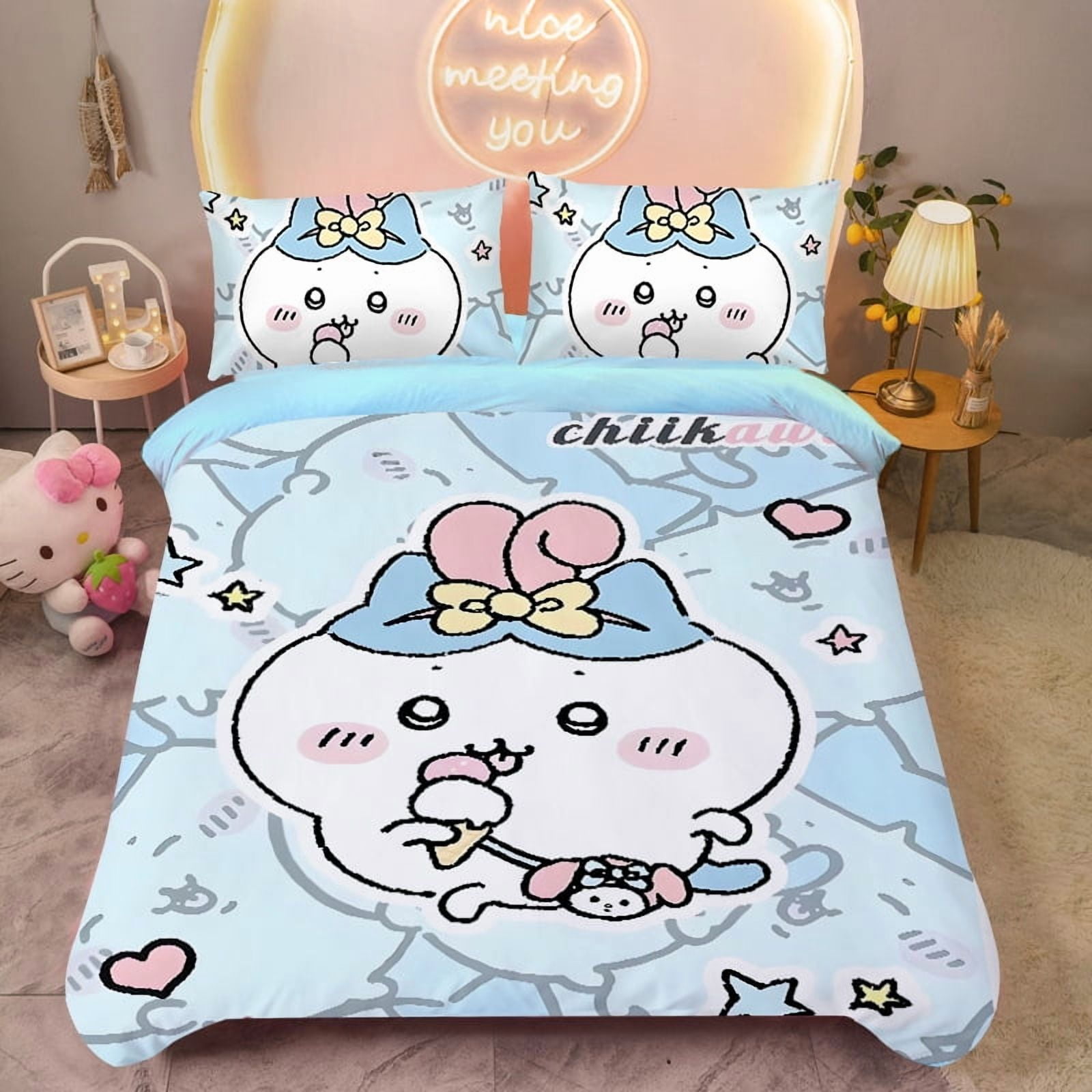 Chiikawa Bedding Set Colorful Print Polyester Dormitory Quilt Cover ...