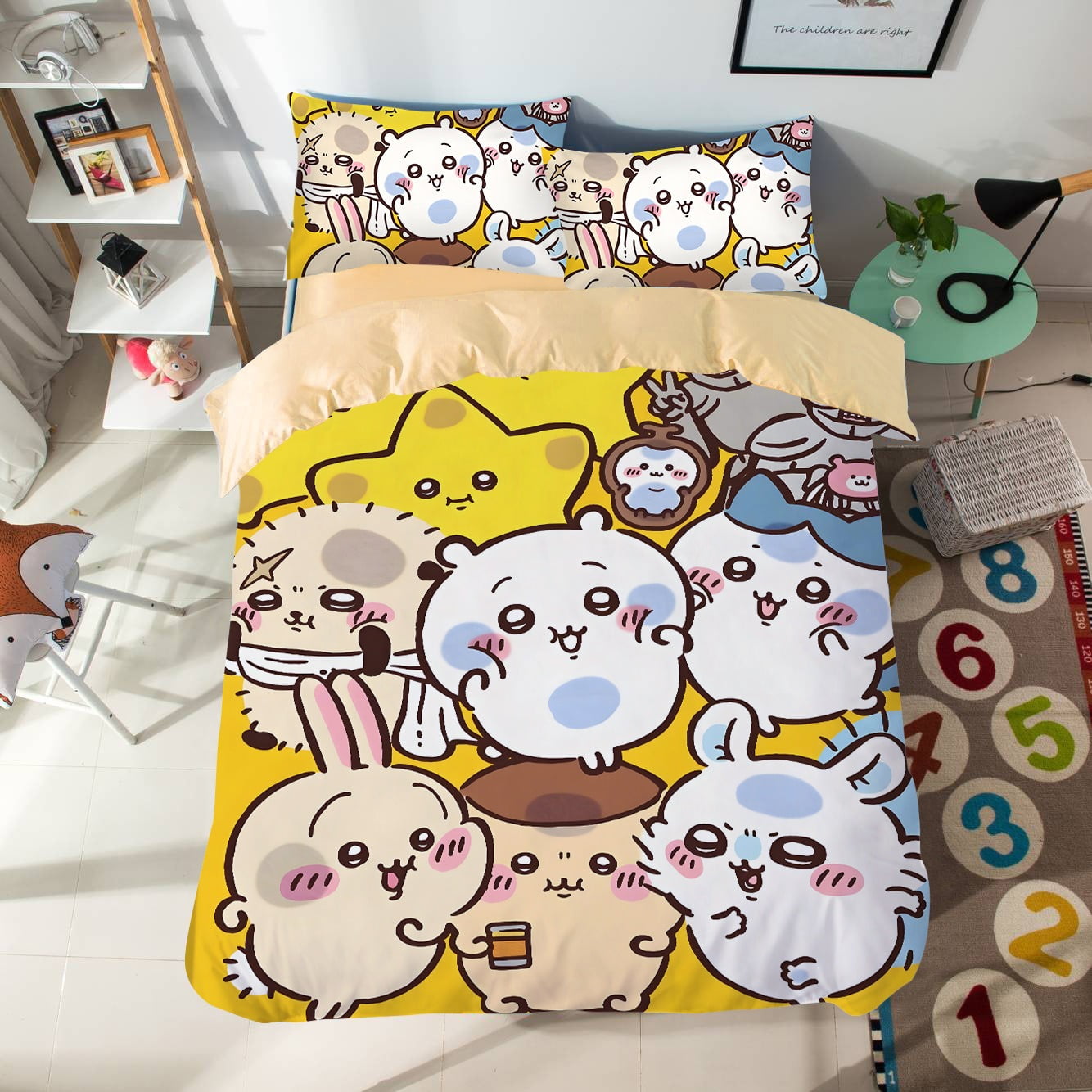 Chiikawa Cartoon Printed Bedding Sets Usagi exquisite bed supplies set duvet cover bed comforter ...