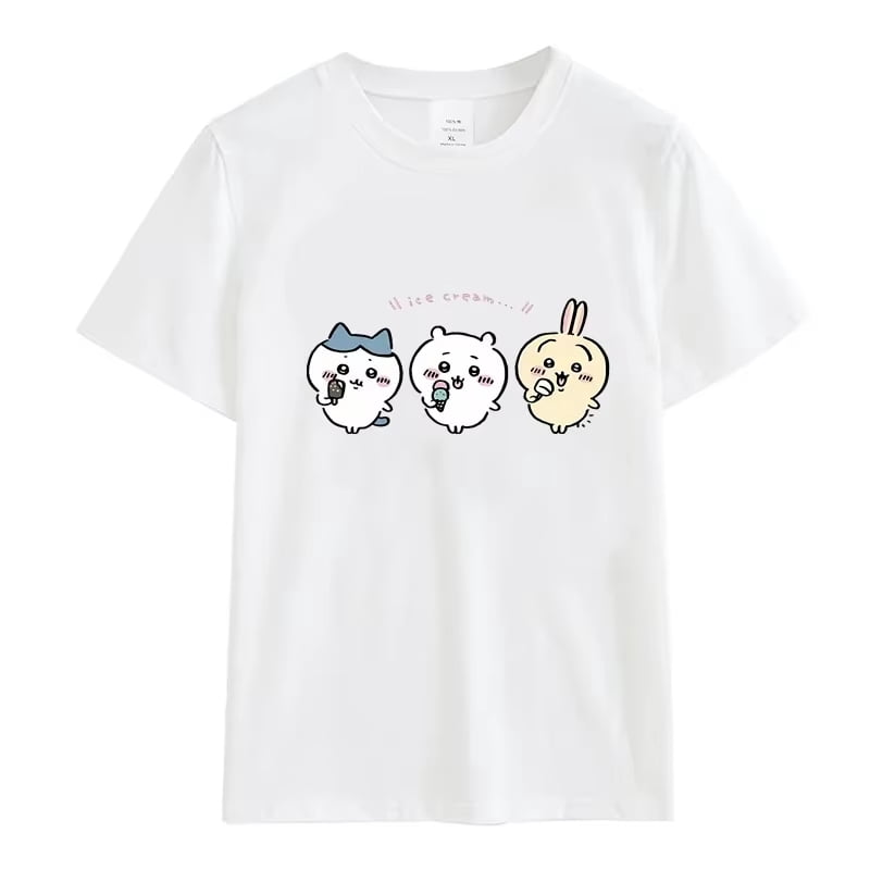 Chiikawa Cartoon Summer Cotton Cute T-Shirts Round Collar Clothes Short ...
