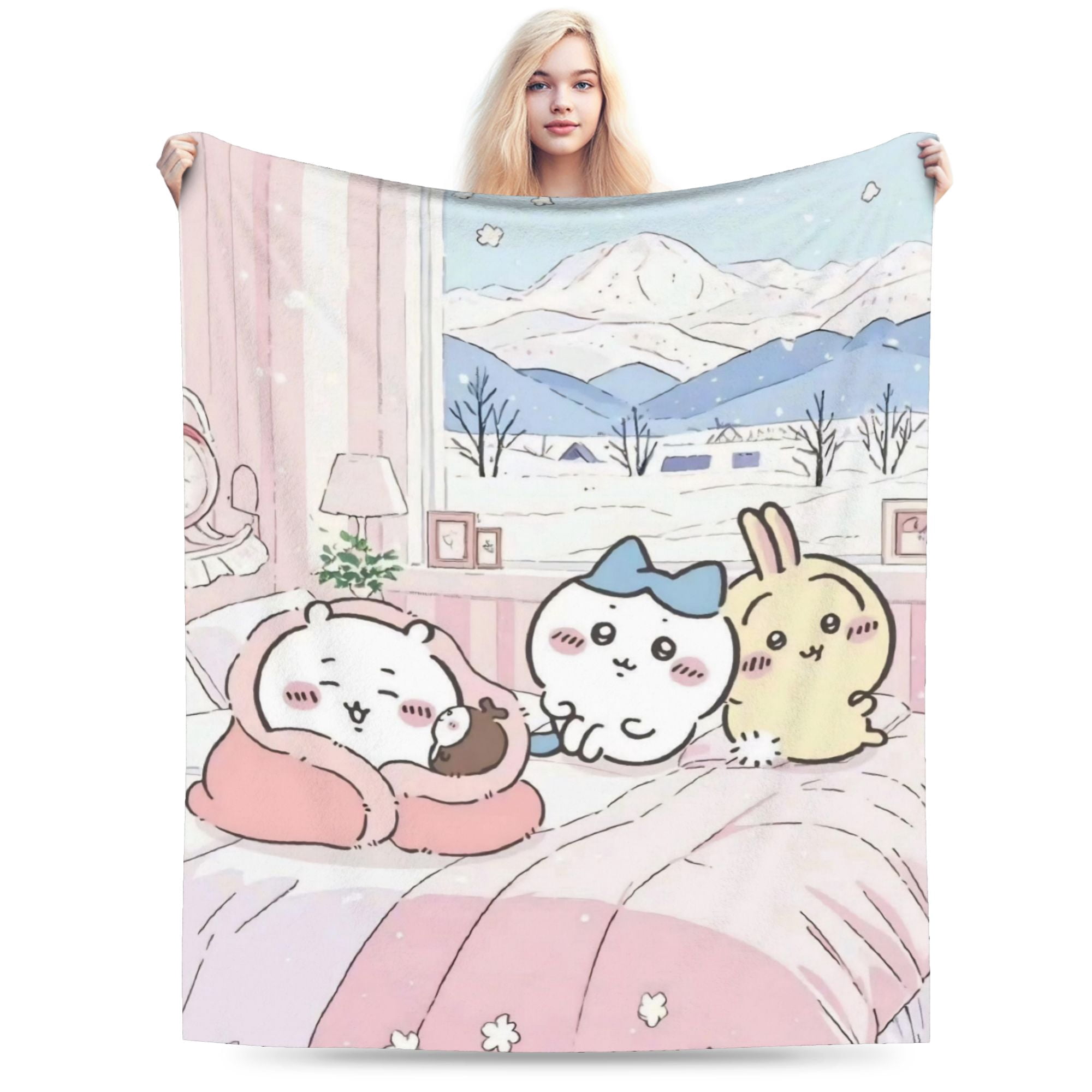 Chiikawa Catoon Flannel Blankets Lovely Funny Throw Blankets for Bed ...