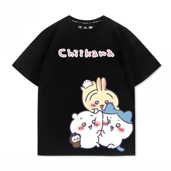 Chiikawa Cute Cartoon Print Short Sleeve Round Neck Trendy Loose Casual ...