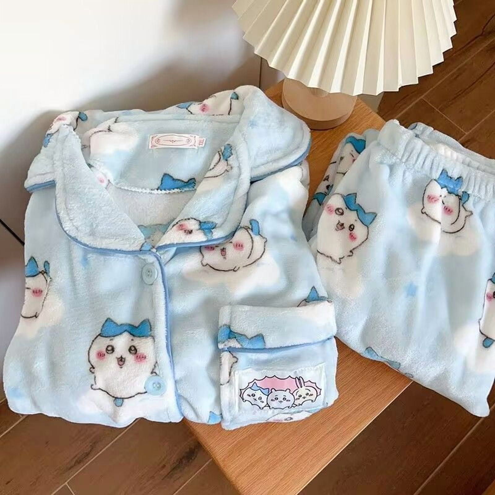 Chiikawa Cute Winter Flannel Pajama Set Girl Cartoon Usagi Thickened ...