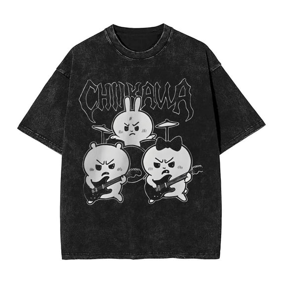 Chiikawa Heavy Metal Usagi Hachiware Washed T Shirts Streetwear Hip Hop ...