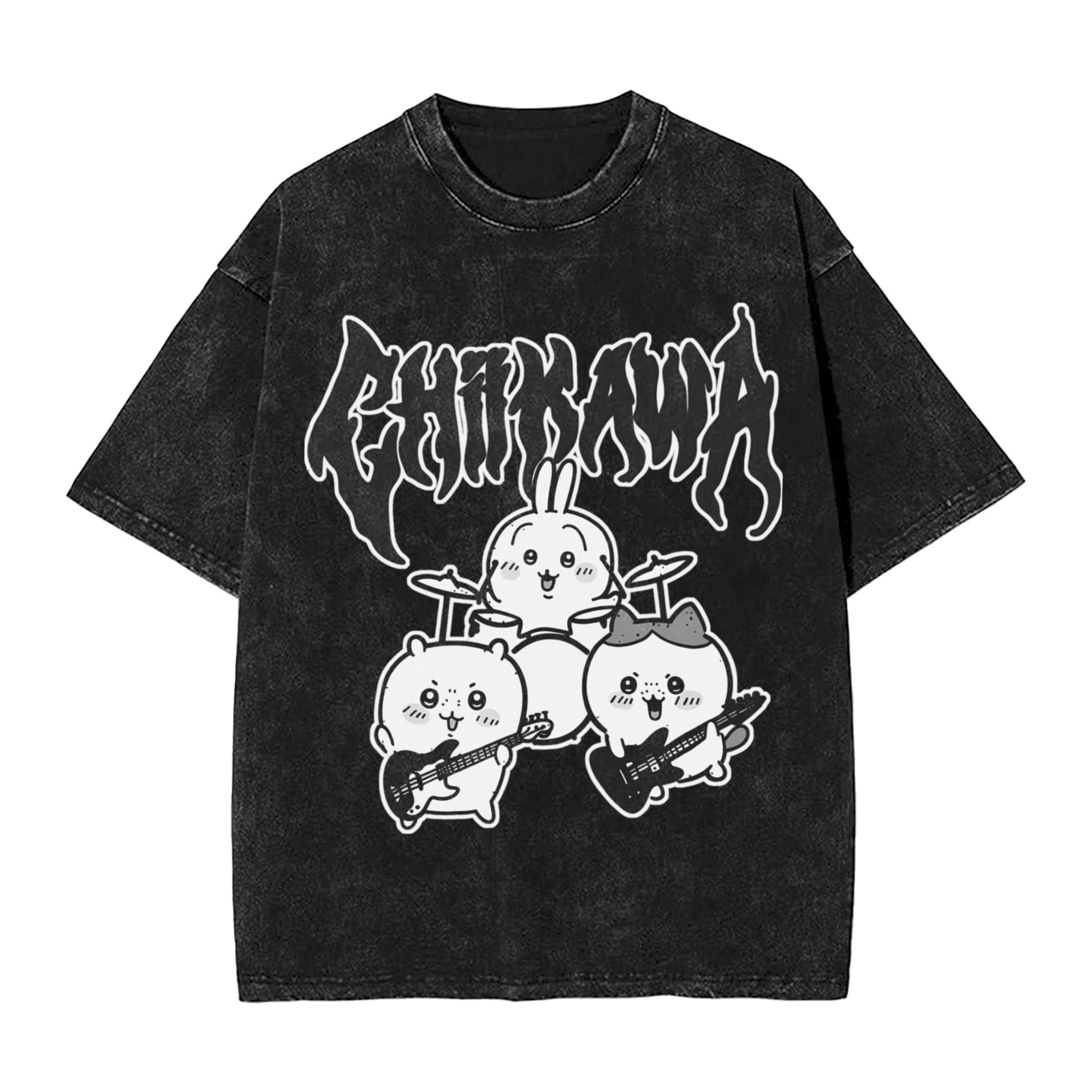 Chiikawa Heavy Metal Usagi Hachiware Washed T Shirts Streetwear Hip Hop ...