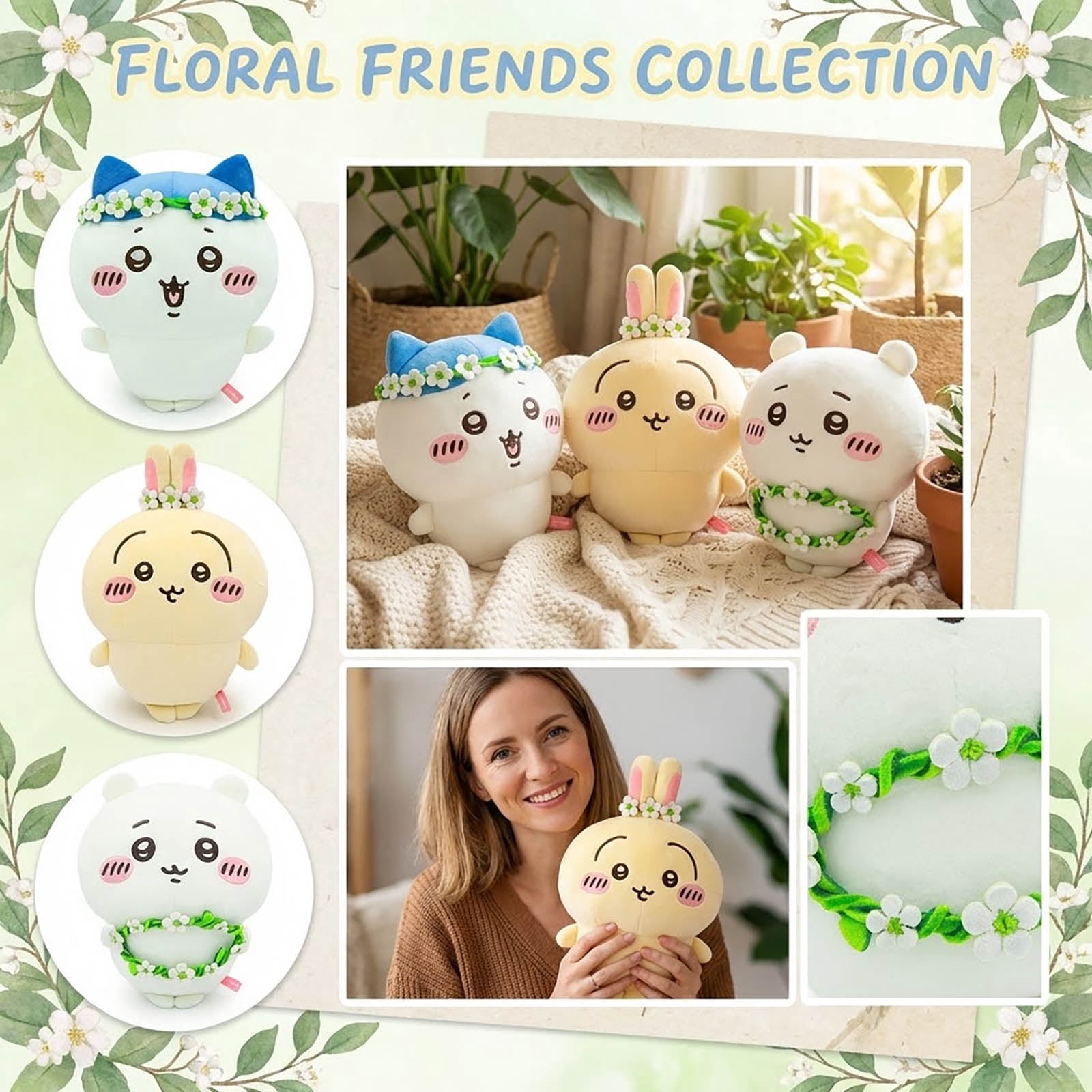 Chiikawa Plush Toy - Usagi with Flower Crown, Cute Cartoon Doll Stuffed ...