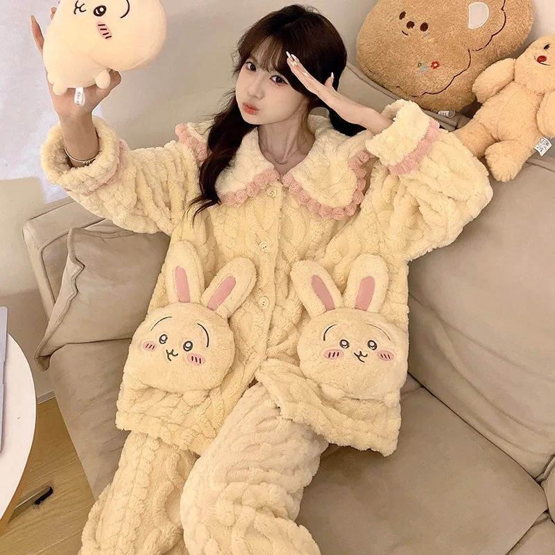 Chiikawa USAGI Long-sleeved Padded Pyjama Set Hachiware Plush Girls ...