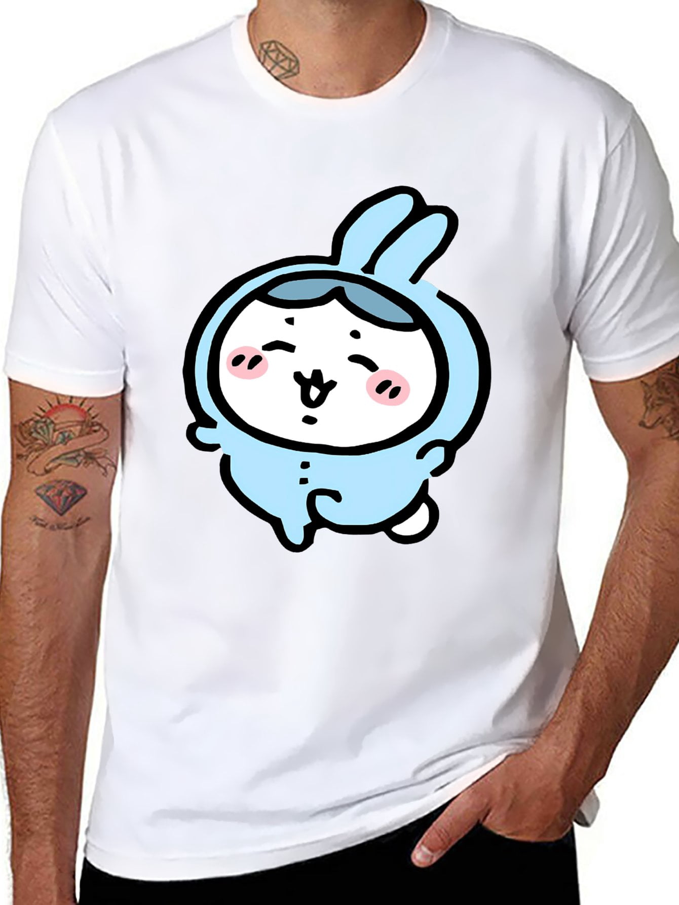 Chiikawa Usagi Men's Short-Sleeved Pure Cotton Round-Neck T-Shirt Soft ...