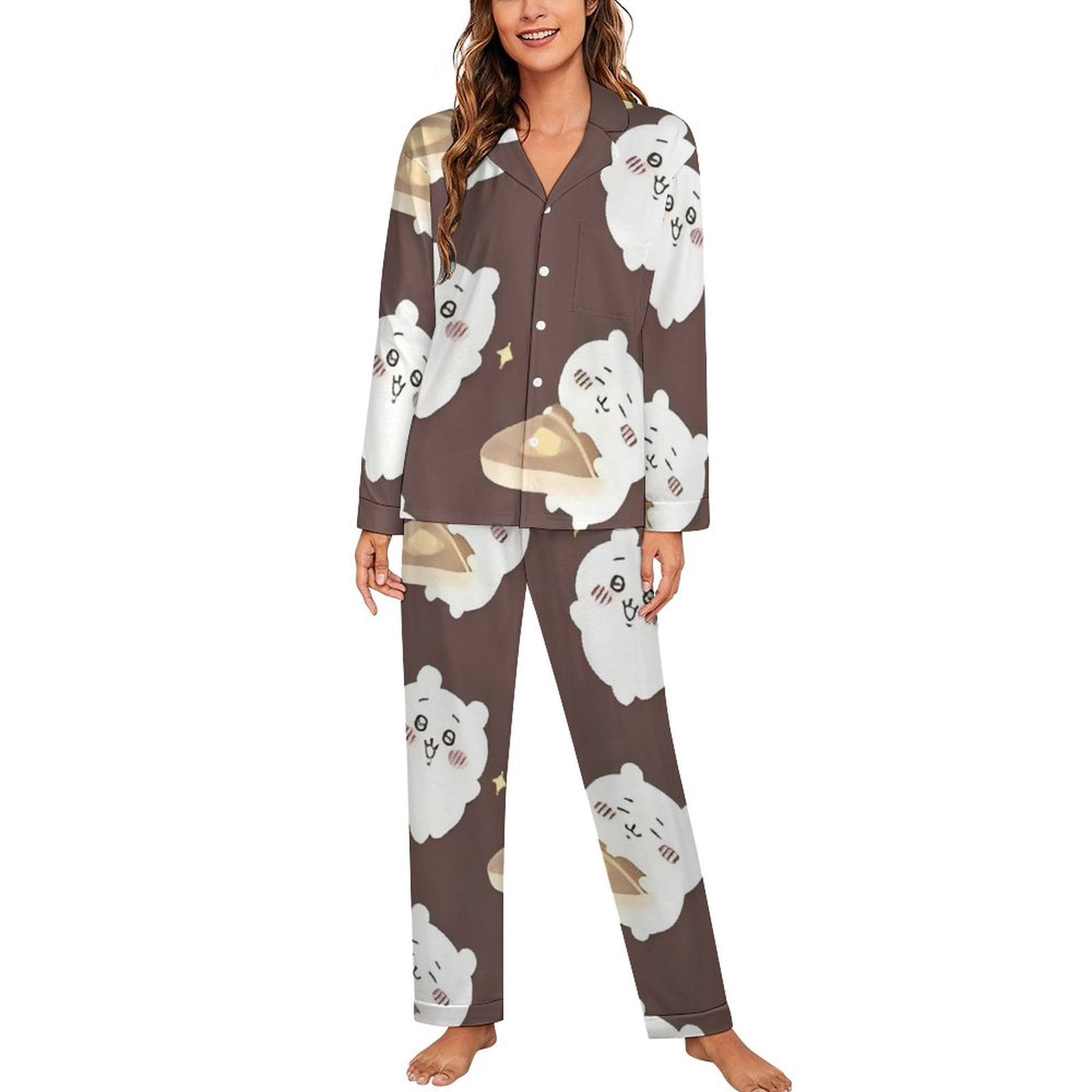 Chiikawa Women's Long Sleeve Cuban Tie Pocket Pajama Set 2XL - Walmart.com