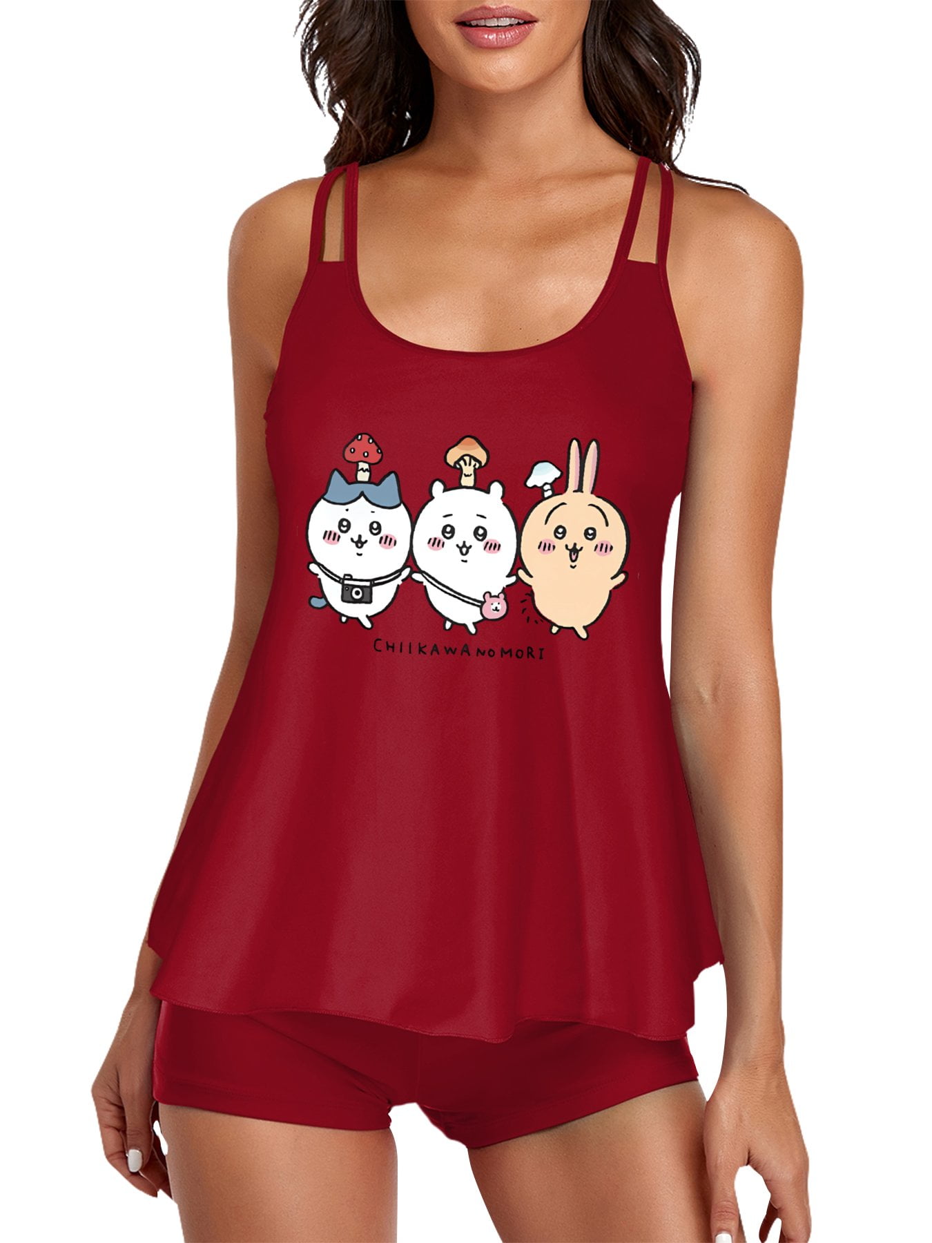 Chiikawa Women's Two Piece Swimming Suit Set Swimsuit And Swimming Shorts For Water Sports Loose ...