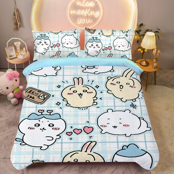 Chiikawas Themed Bedding Set Colorful Print Polyester Dormitory Bed ...