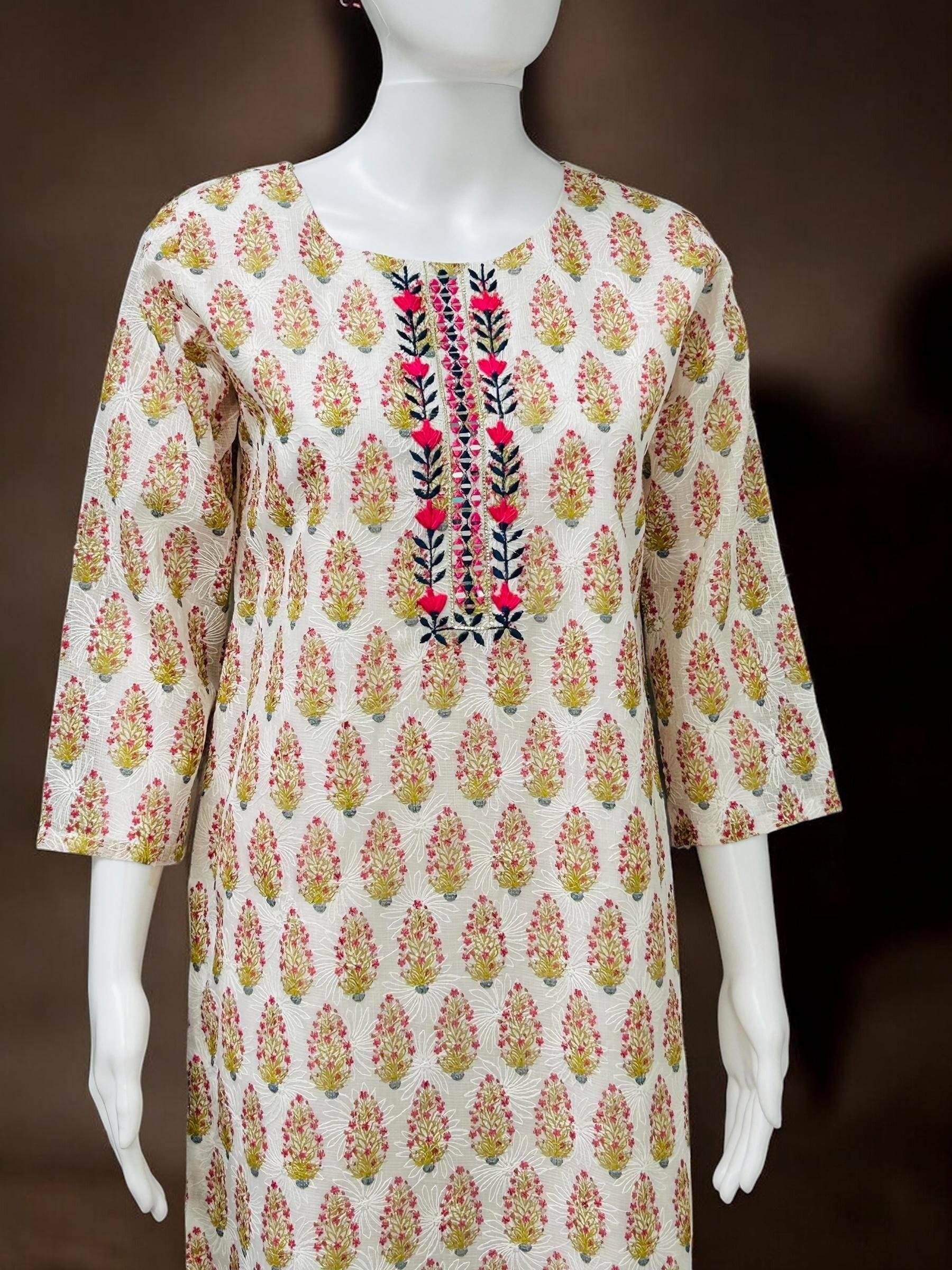Chikankari cotton Kurti with block print - Walmart Business Supplies