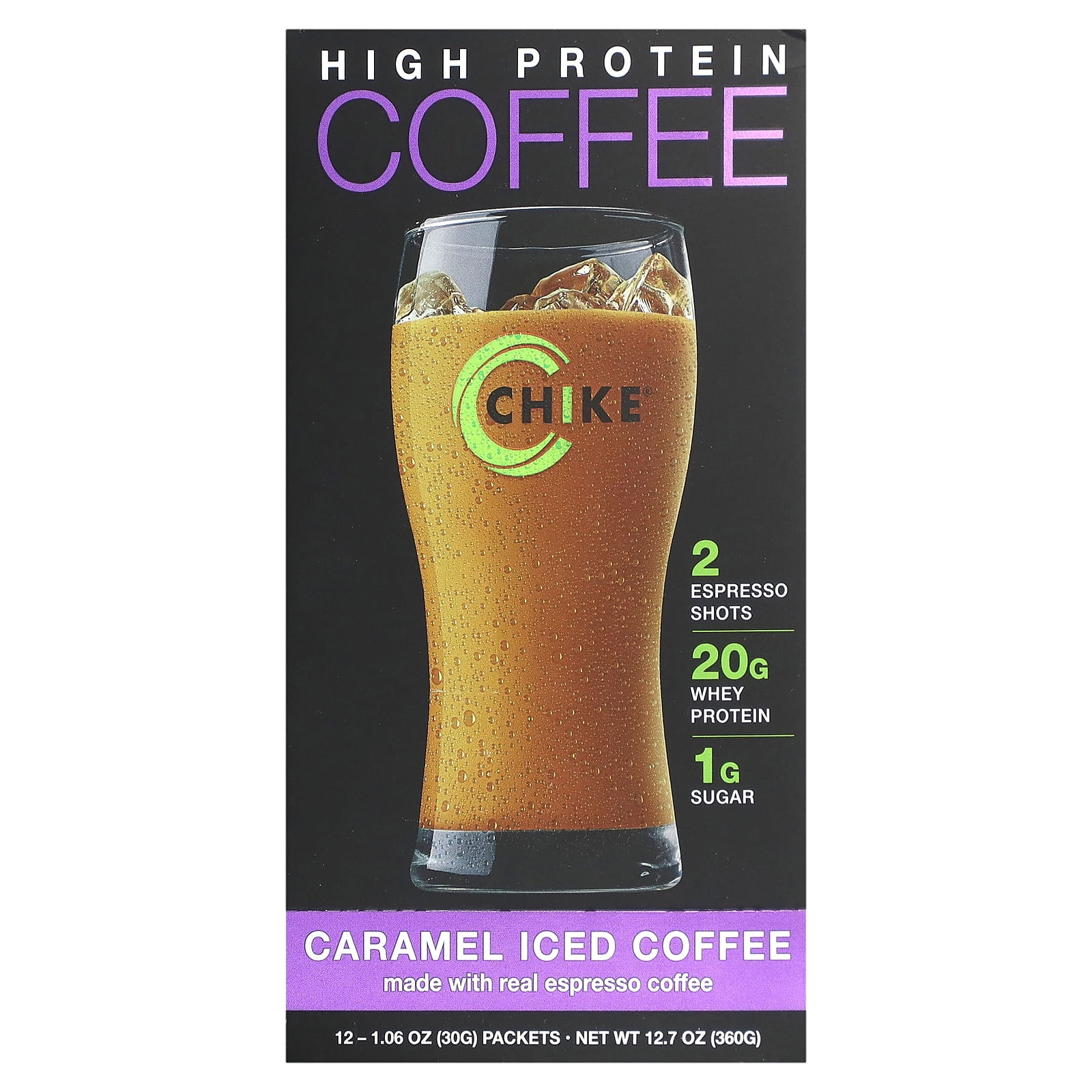 Chike Nutrition High Protein Iced Coffee, Caramel, 12 Packets, 1.06 oz ...