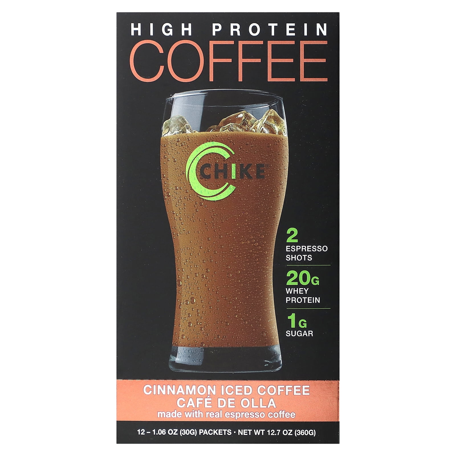 Chike Nutrition High Protein Iced Coffee, Cinnamon, 12 Packets, 1.06 oz ...