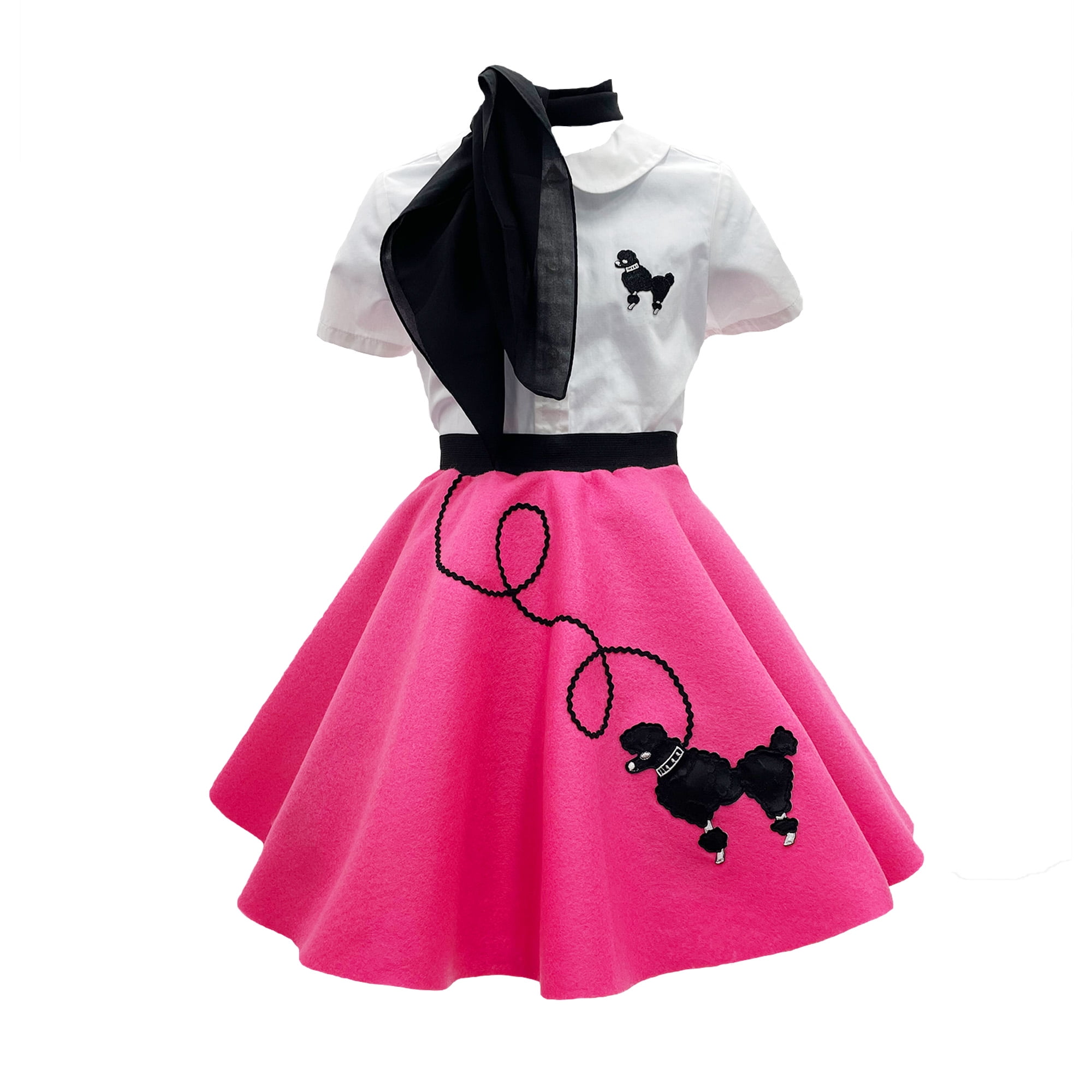 Hip Hop 50’s Shop Girls 3 Piece Child Poodle Skirt Outfit - Medium ...