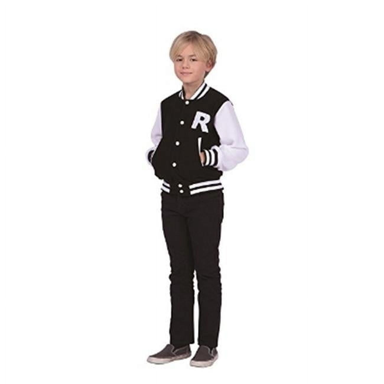 Child 50s Letterman Jacket with Sleeves, Black with White - Medium 8-10 ...