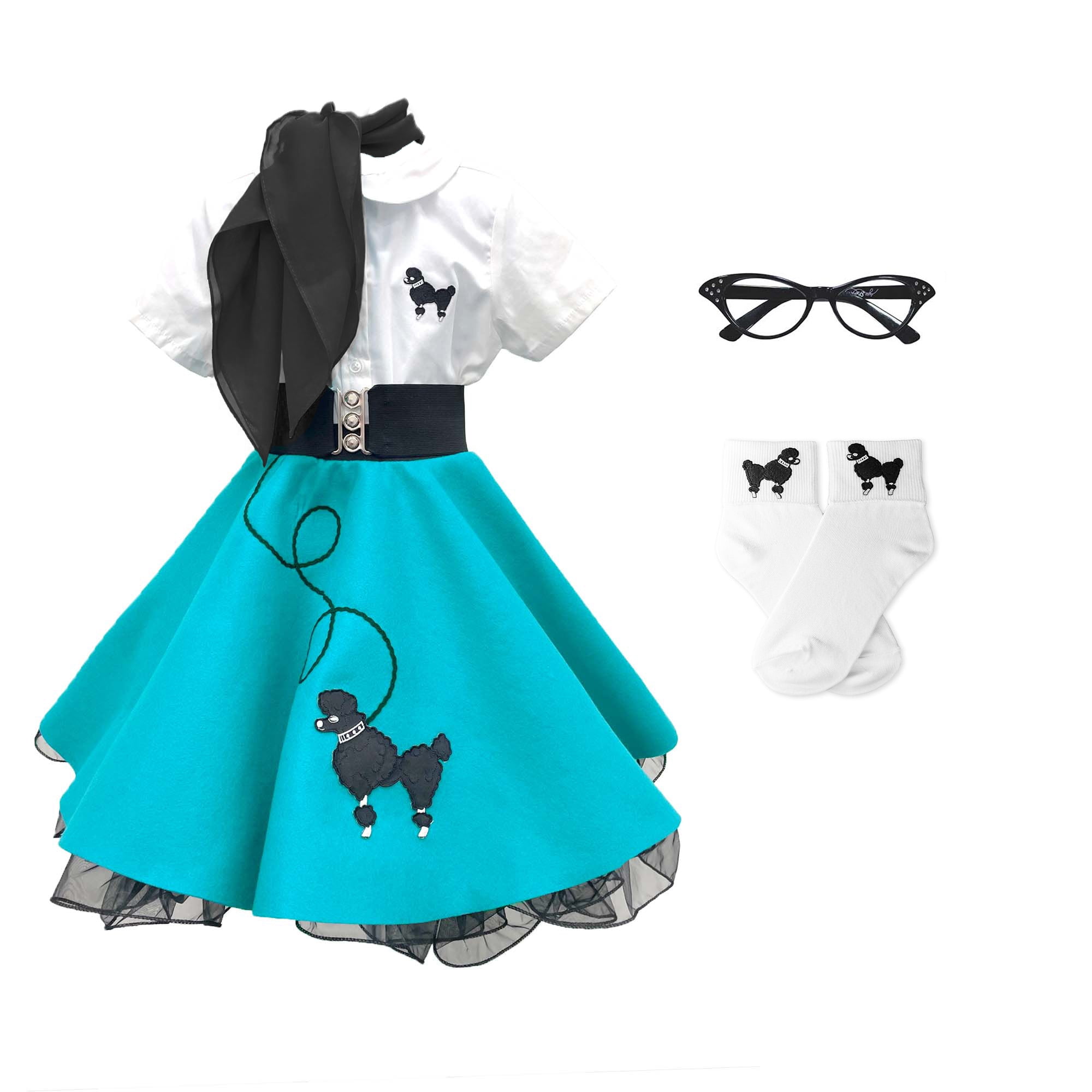 Hip Hop 50's Shop Girls 1950s Poodle Skirt Costume 7 Piece Child Outfit ...