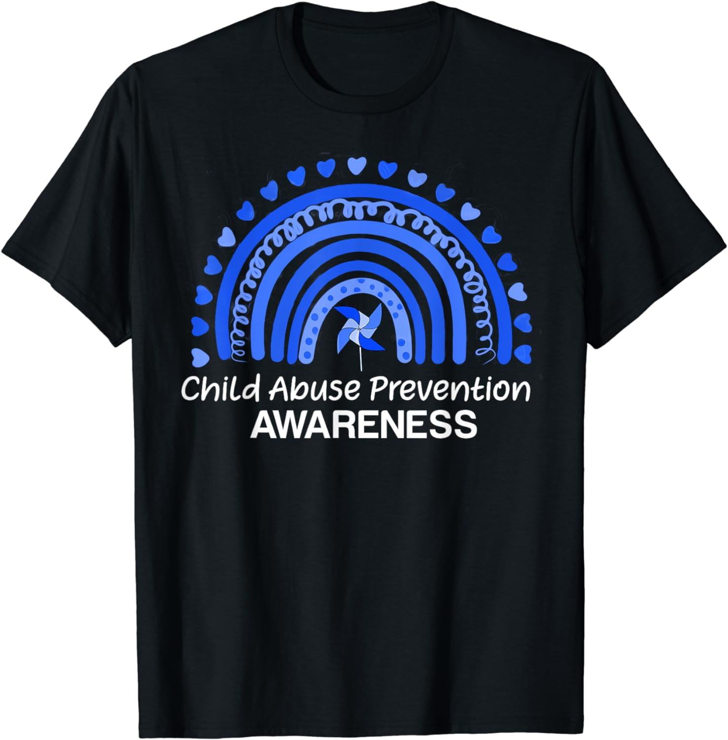 Child Abuse Prevention Awareness Blue Boho Rainbow Pinwheel T-Shirt ...
