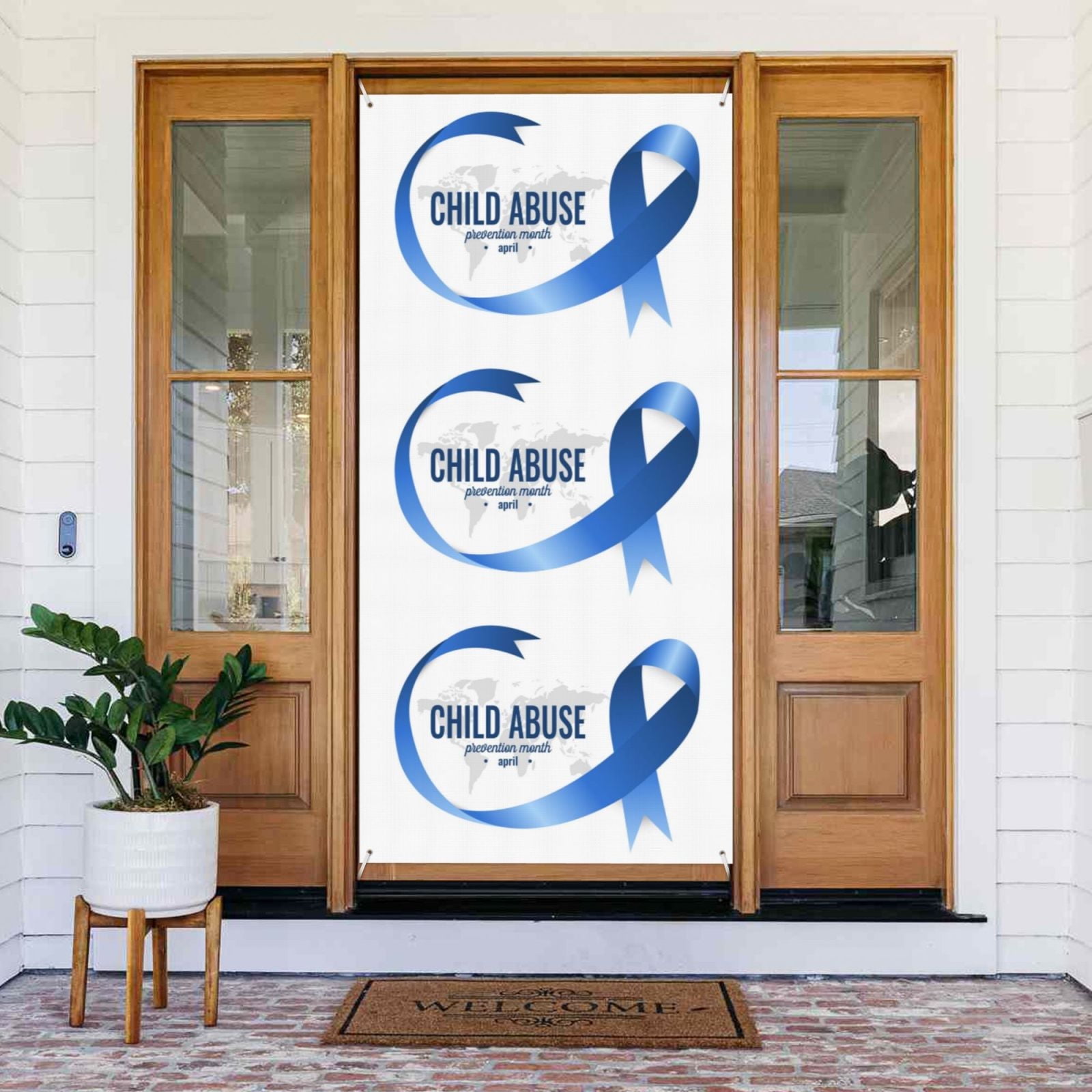 Child Abuse Prevention Awareness Month Blue Ribbon Door Cover ...