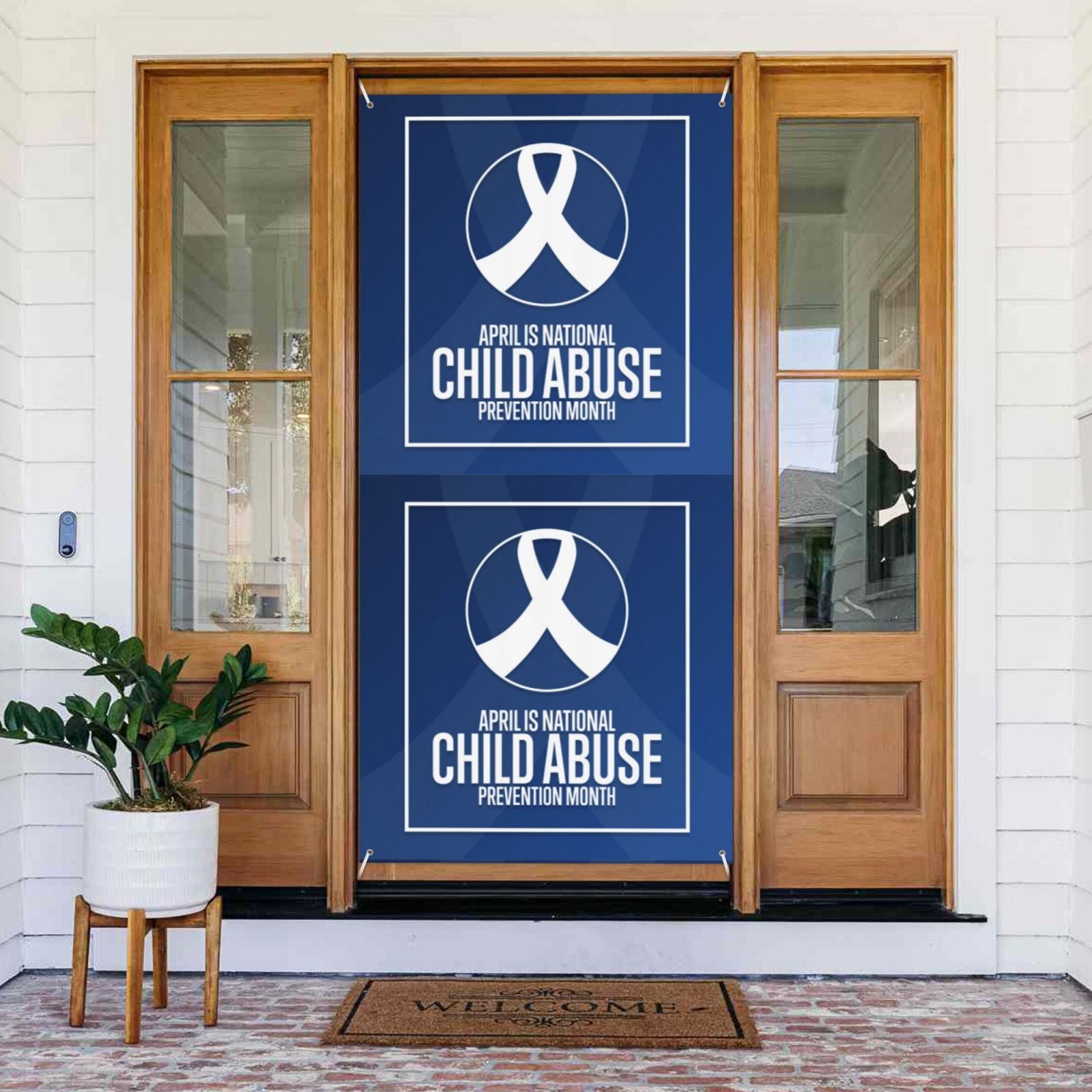 Child Abuse Prevention Awareness Month Blue Ribbon Door Cover ...