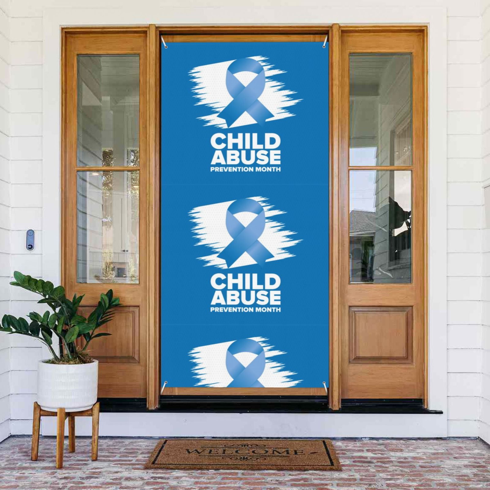 Child Abuse Prevention Awareness Month Blue Ribbon Door Cover ...