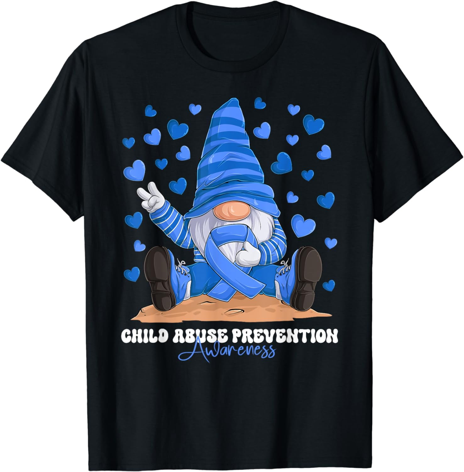 Child Abuse Prevention Awareness Month Blue Ribbon Gnome T-Shirt ...