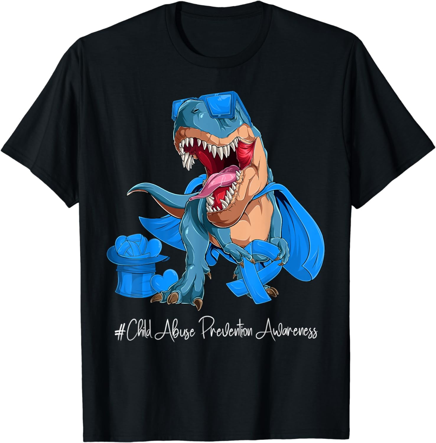 Child Abuse Prevention Awareness Month Blue Ribbon Trex T-Shirt ...