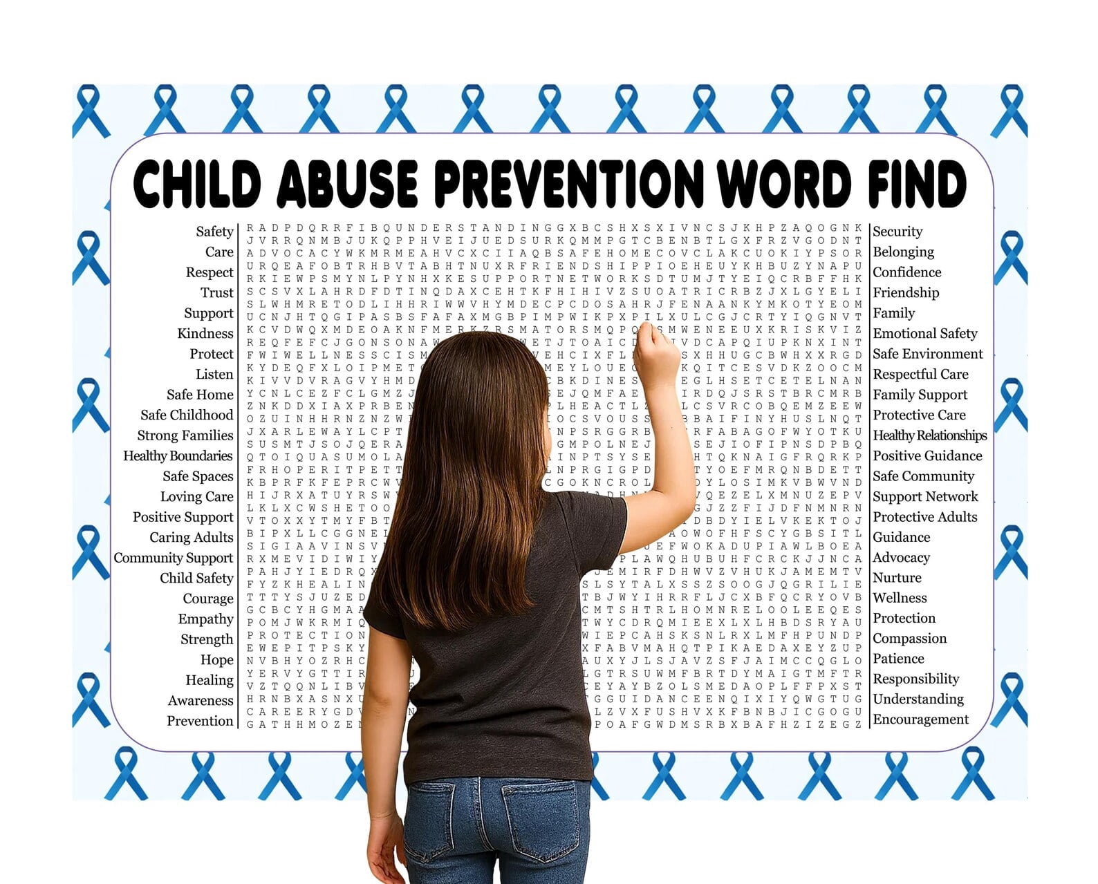 Child Abuse Prevention Word Search Game, Giant Crossword Puzzle, Large ...