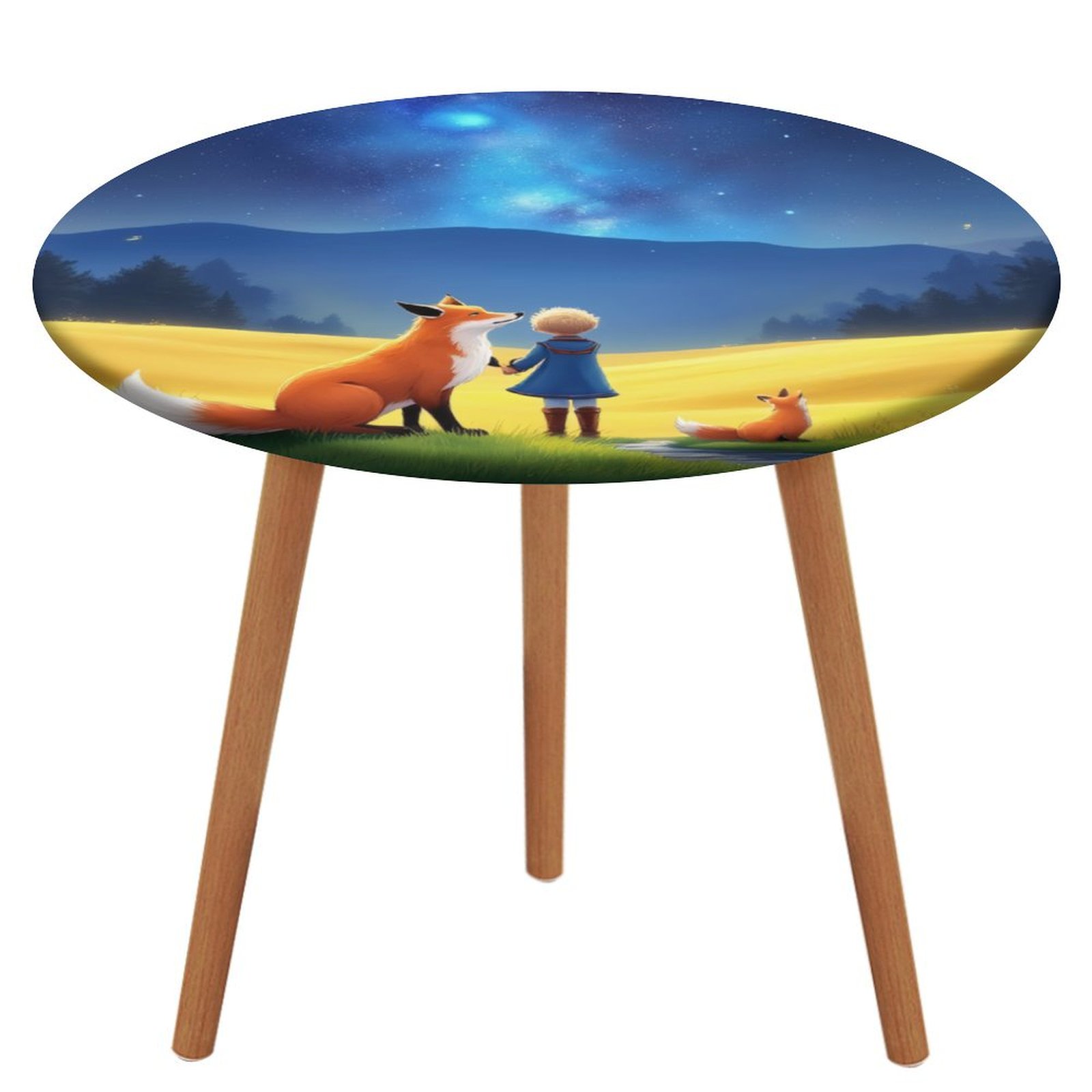Child And Fox Under Starry Sky Tablecloth Round Elastic Fitted ...