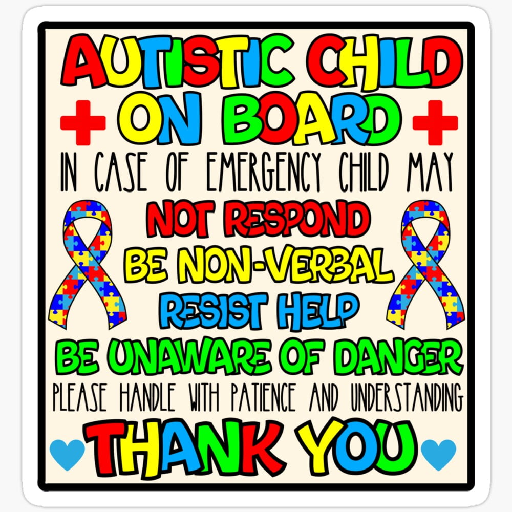 Child With Autism On Board Autistic Child In Car Car Decal Magnet ...