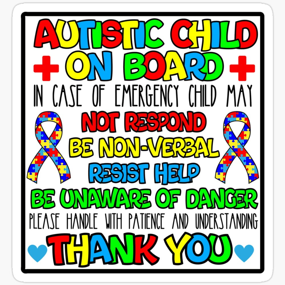 Child With Autism On Board Autistic Child In Car Car Decal Magnet ...