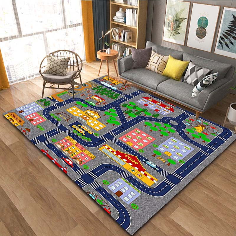 Child Baby Highway City Traffic Cartoon Map Area Rugs for Living Room ...