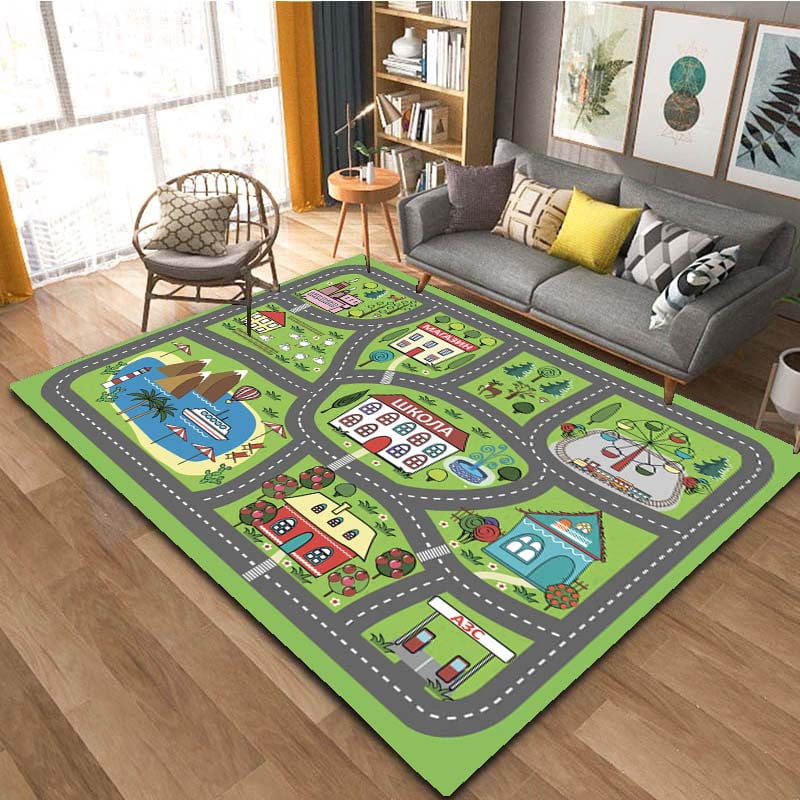 Child Baby Highway City Traffic Cartoon Map Area Rugs for Living Room ...