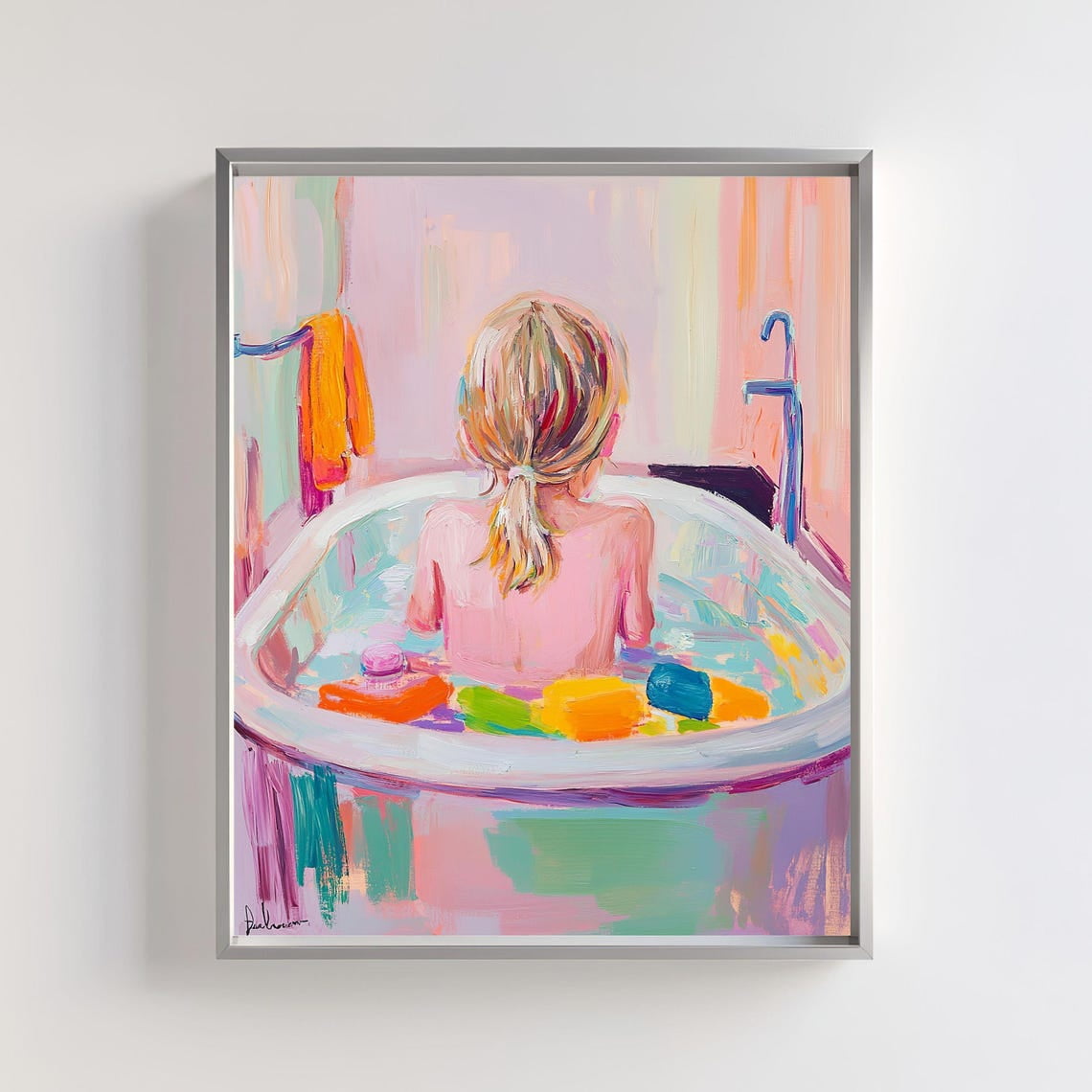 Child In Bathtub Artful Colorful Kids Bathroom Wall Decorating, Bathing ...