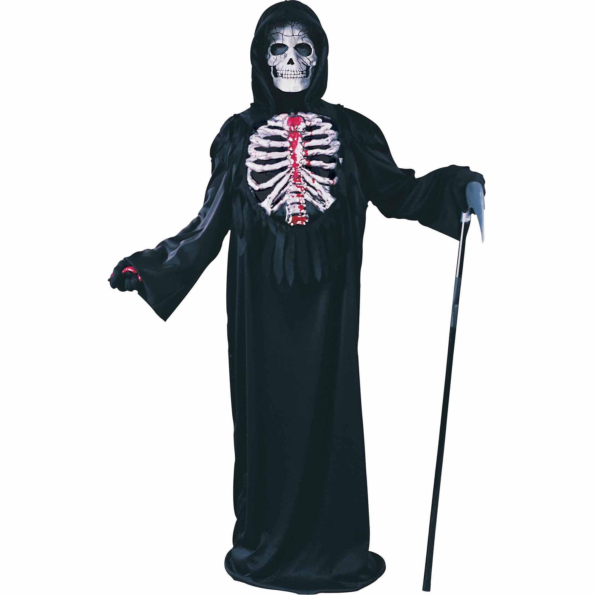FunWorld Kids Halloween Grim Reaper Bleeding Skeleton Costume with Mask ...