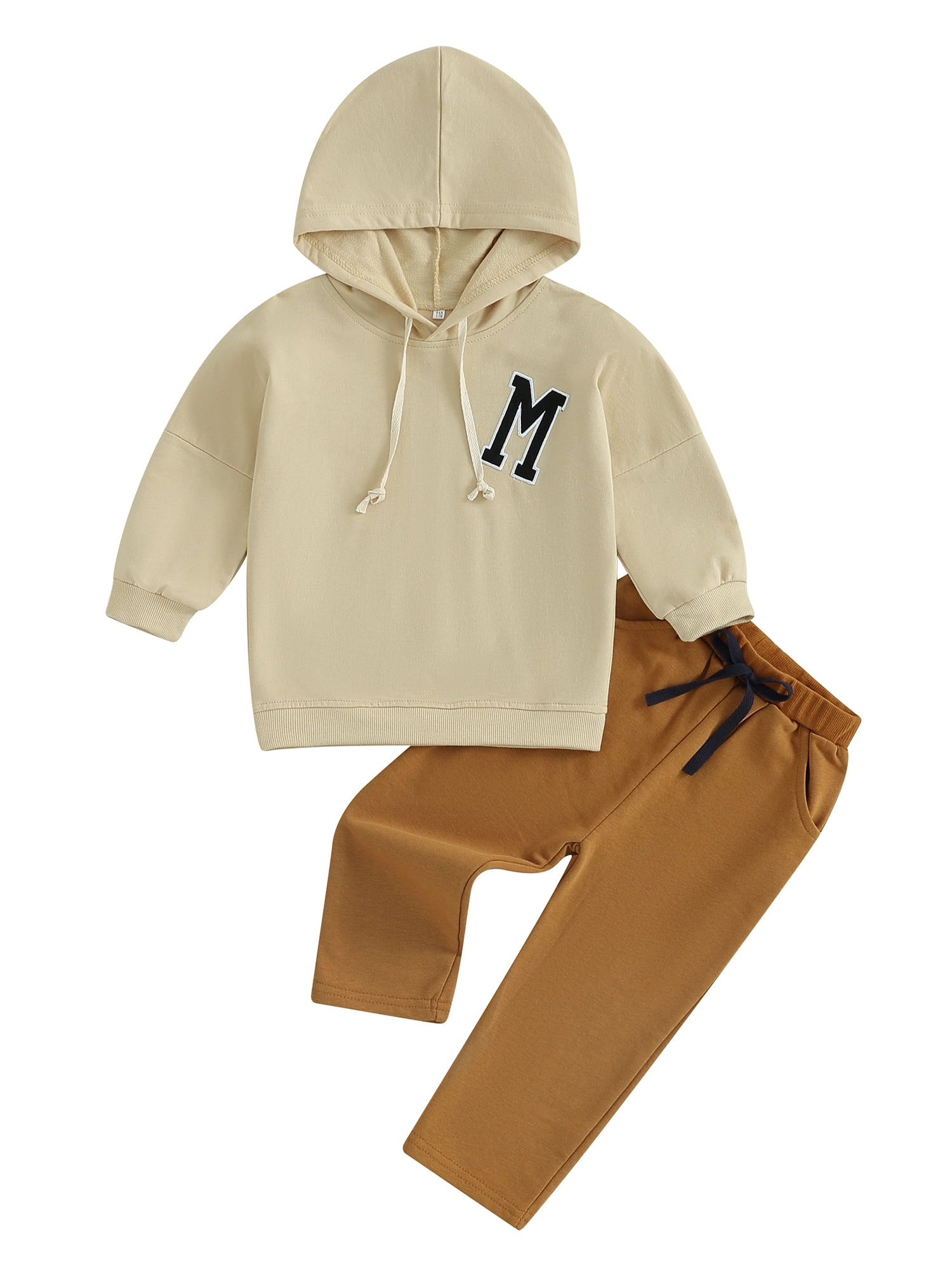 Child Boys 2 Piece Outfits Winter Letter Embroidery Long Sleeve Round Neck Hoodies and Pants Set ...