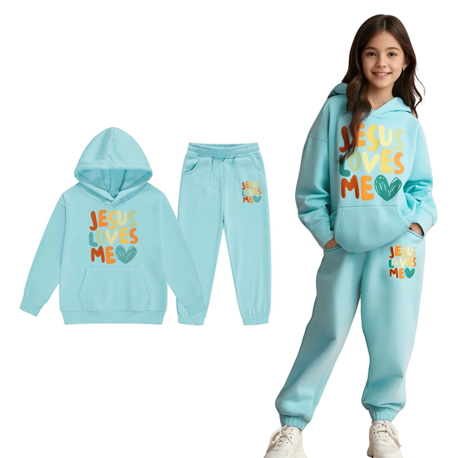 Child Boys Girls Sweatsuit Set 2PC Long Sleeve Light Blue Hoodie ...
