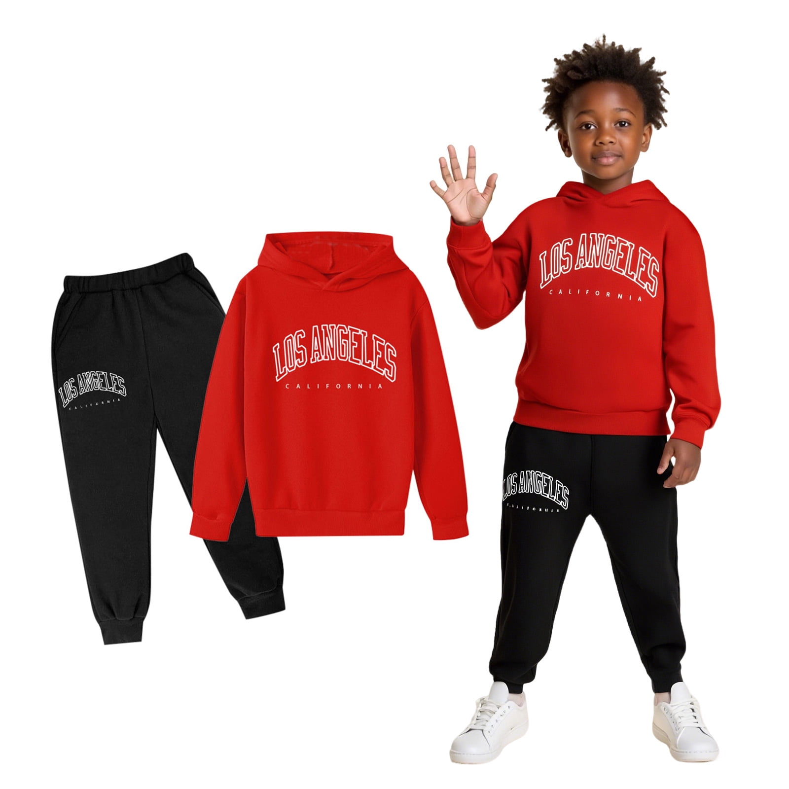 Child Boys Girls Sweatsuit Set 2PC Long Sleeve Red Tracksuit Hoodie ...