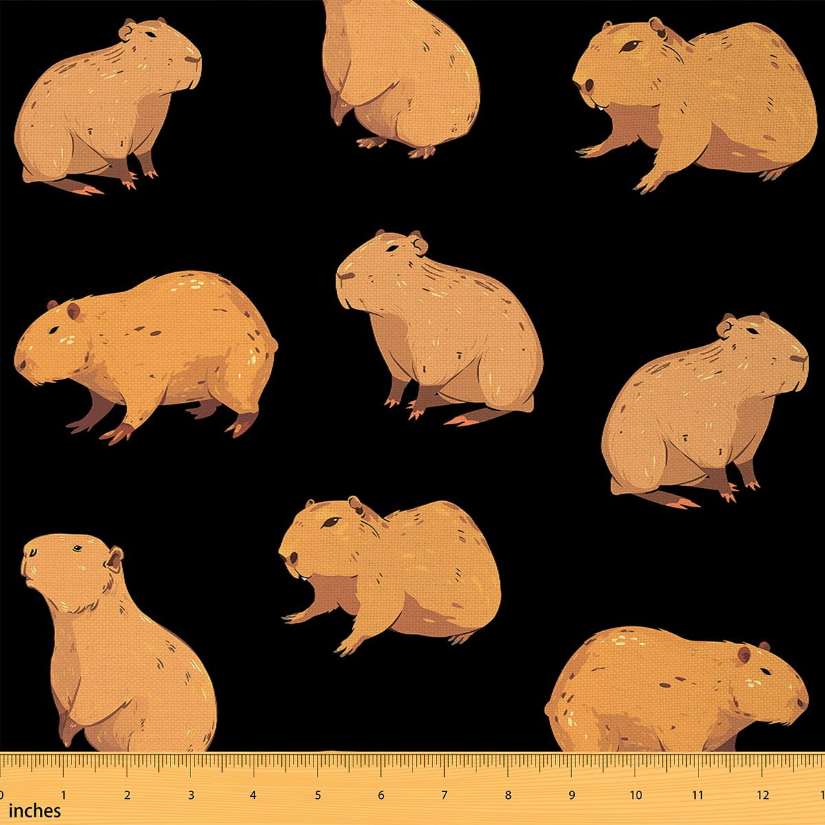 Child Cartoon Capybara Upholstery Fabric,Brown Cute Capybaras Fabric By ...
