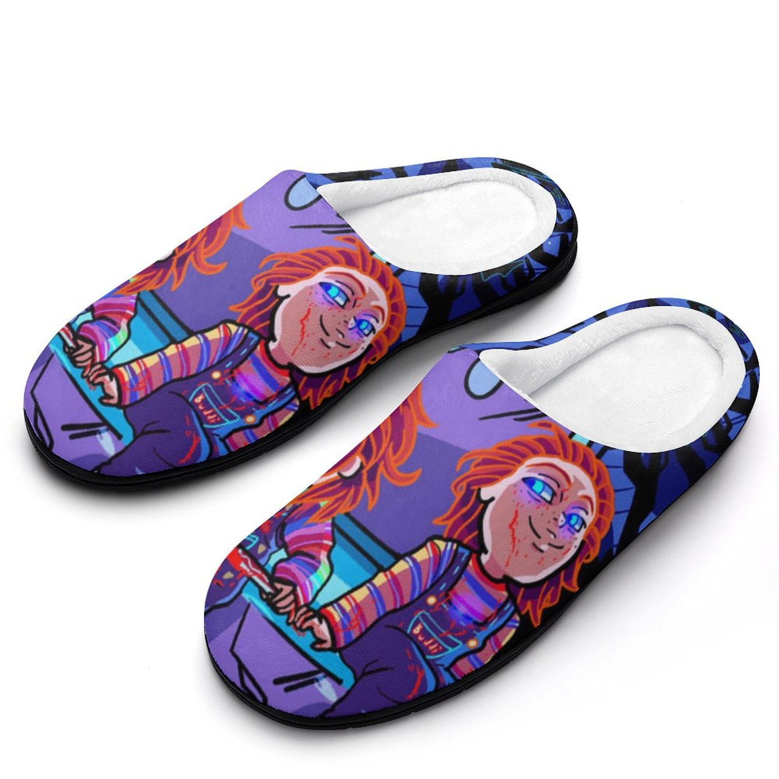 Child Cartoon Play Chucky Men's Cotton Slippers Winter Fuzzy ...