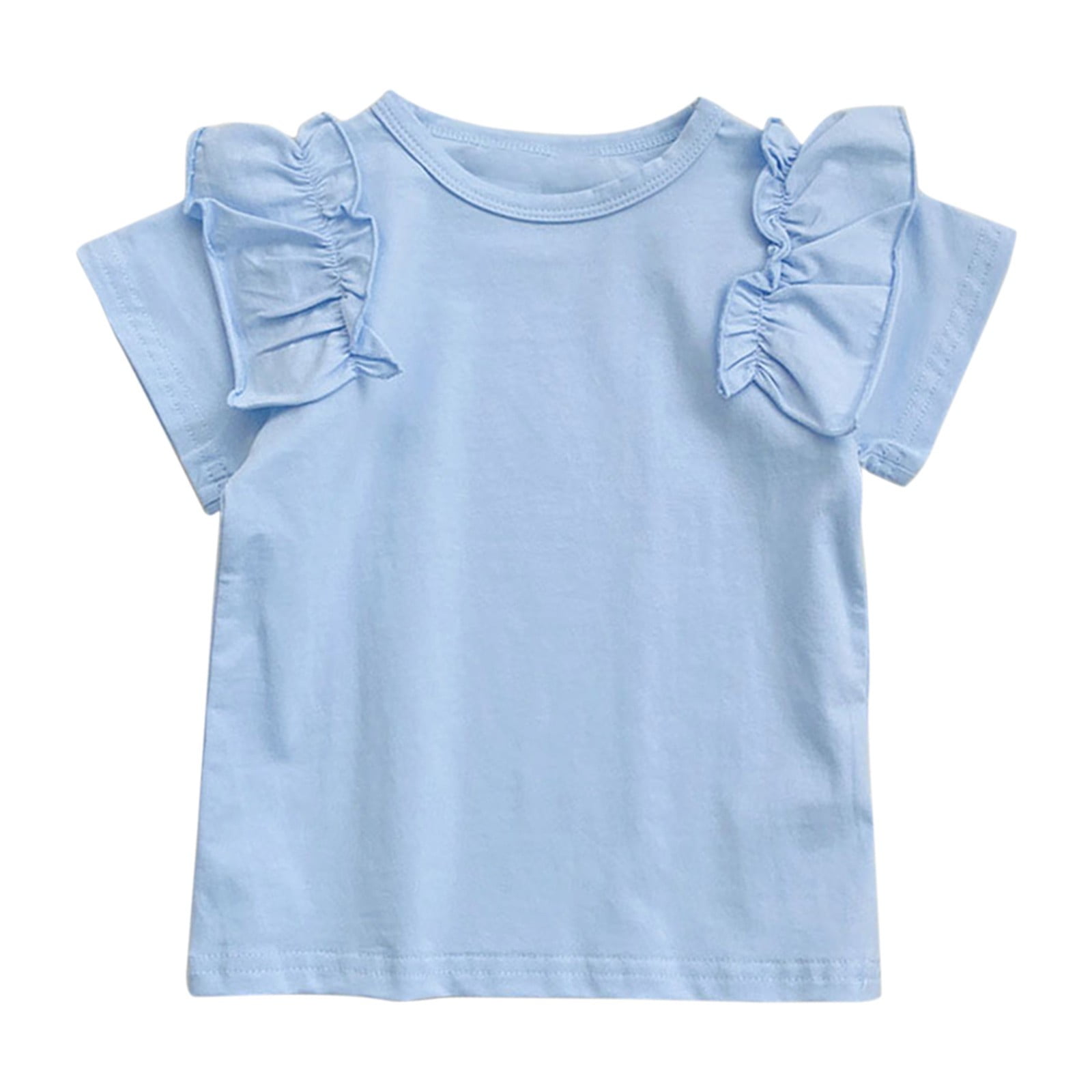 Child Casual T Shirt Top Sky Blue Girls T Shirts Round Neck Summer Tops ...