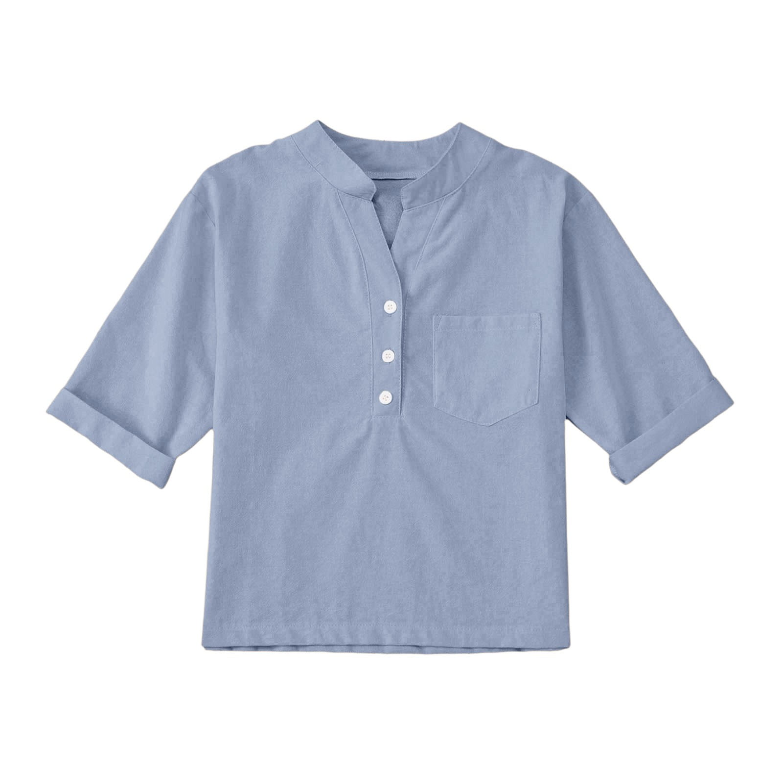 Child Fashion Casual Shirts Light Blue Clothes for Girls Round Neck ...