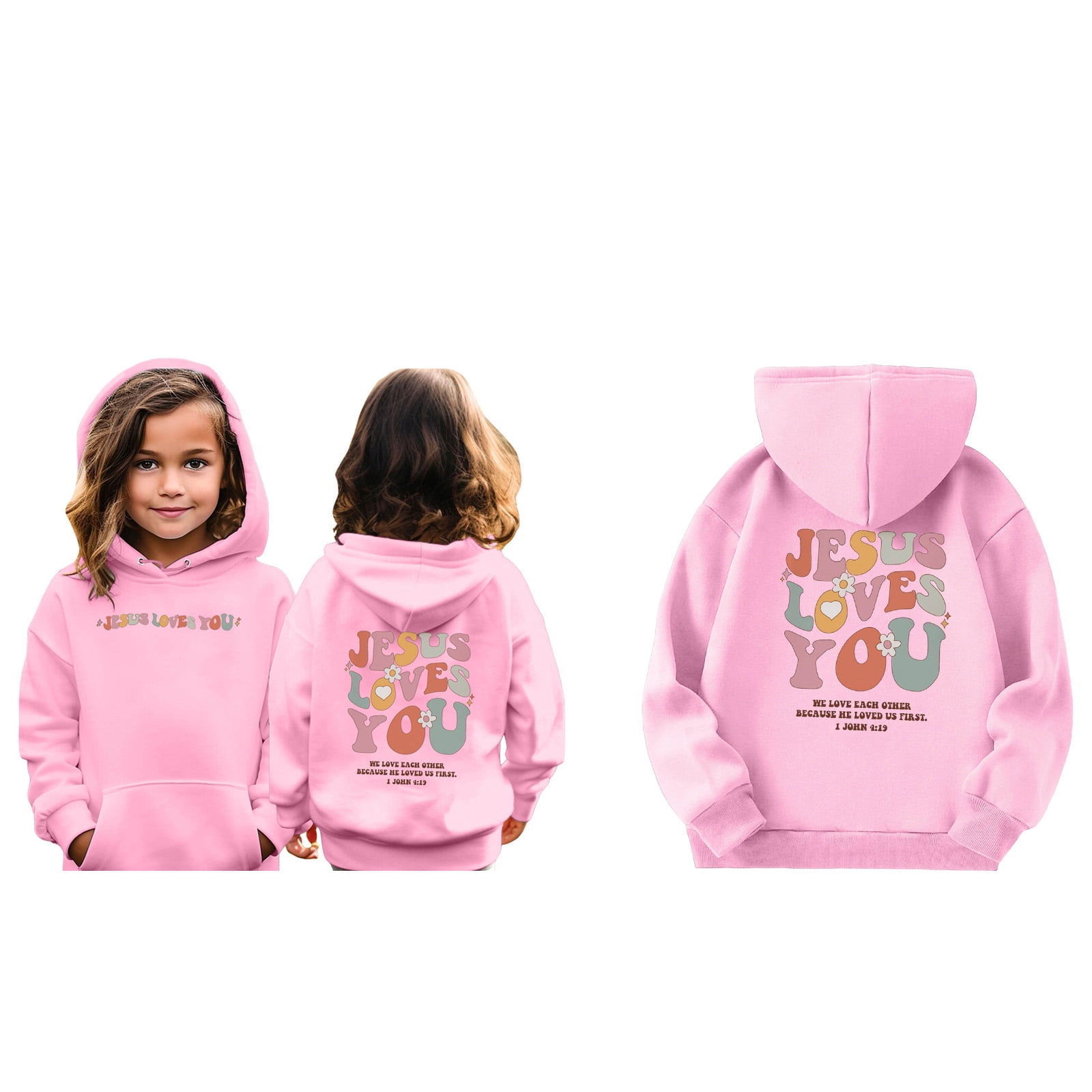 Child Girl Hoodies Jesus Loves You Hooded Sweatshirts Long Sleeve ...