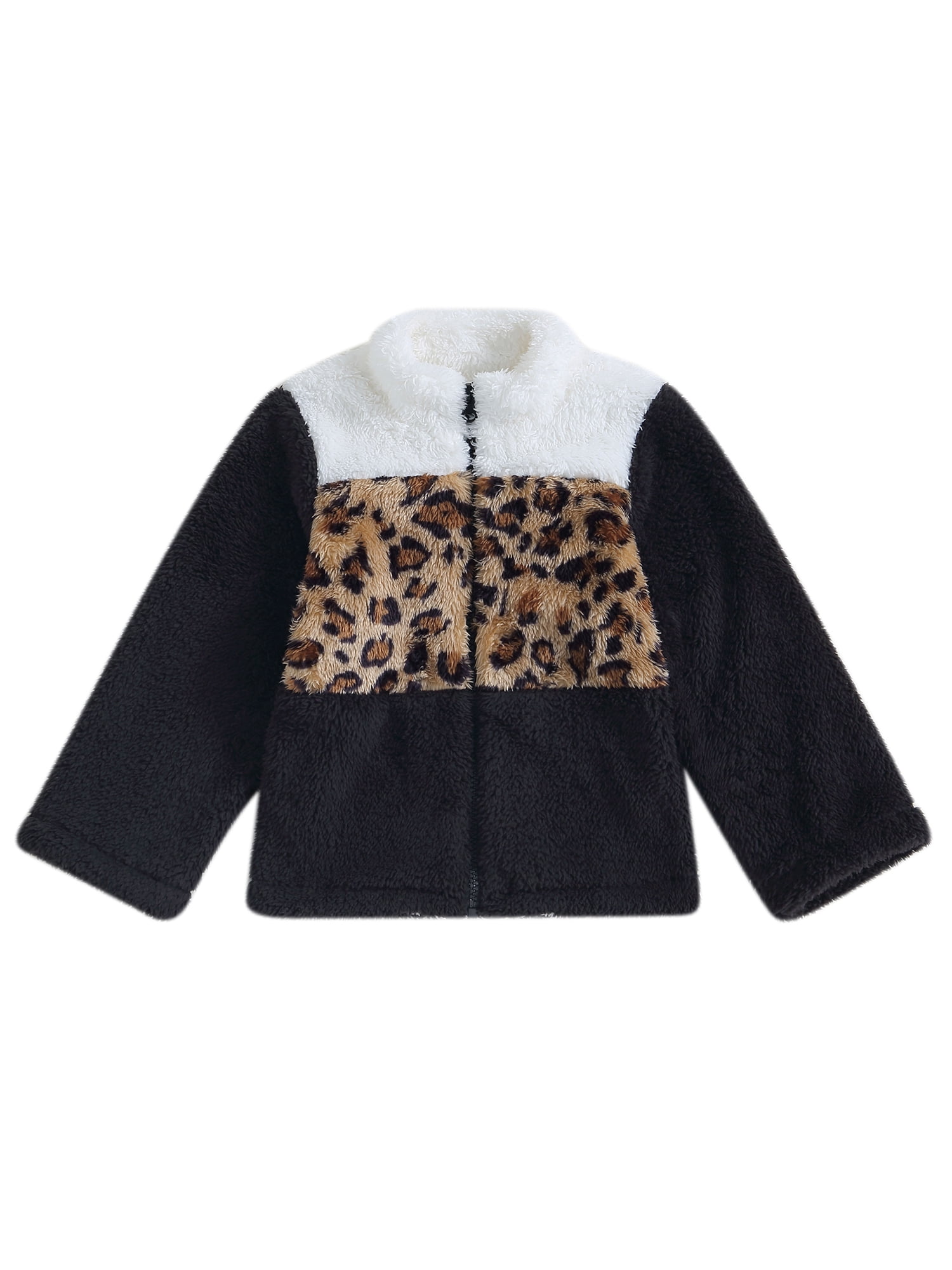 Child Girls Fleece Jacket, Long Sleeve Stand Collar Zip-up Leopard ...
