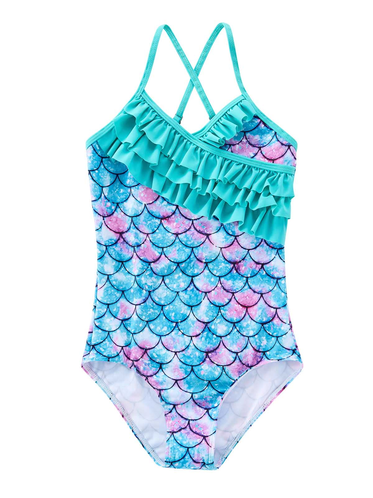 Child Girls One Piece Ruffle Swimsuit Criss Cross Bathing Suit Swimwear ...